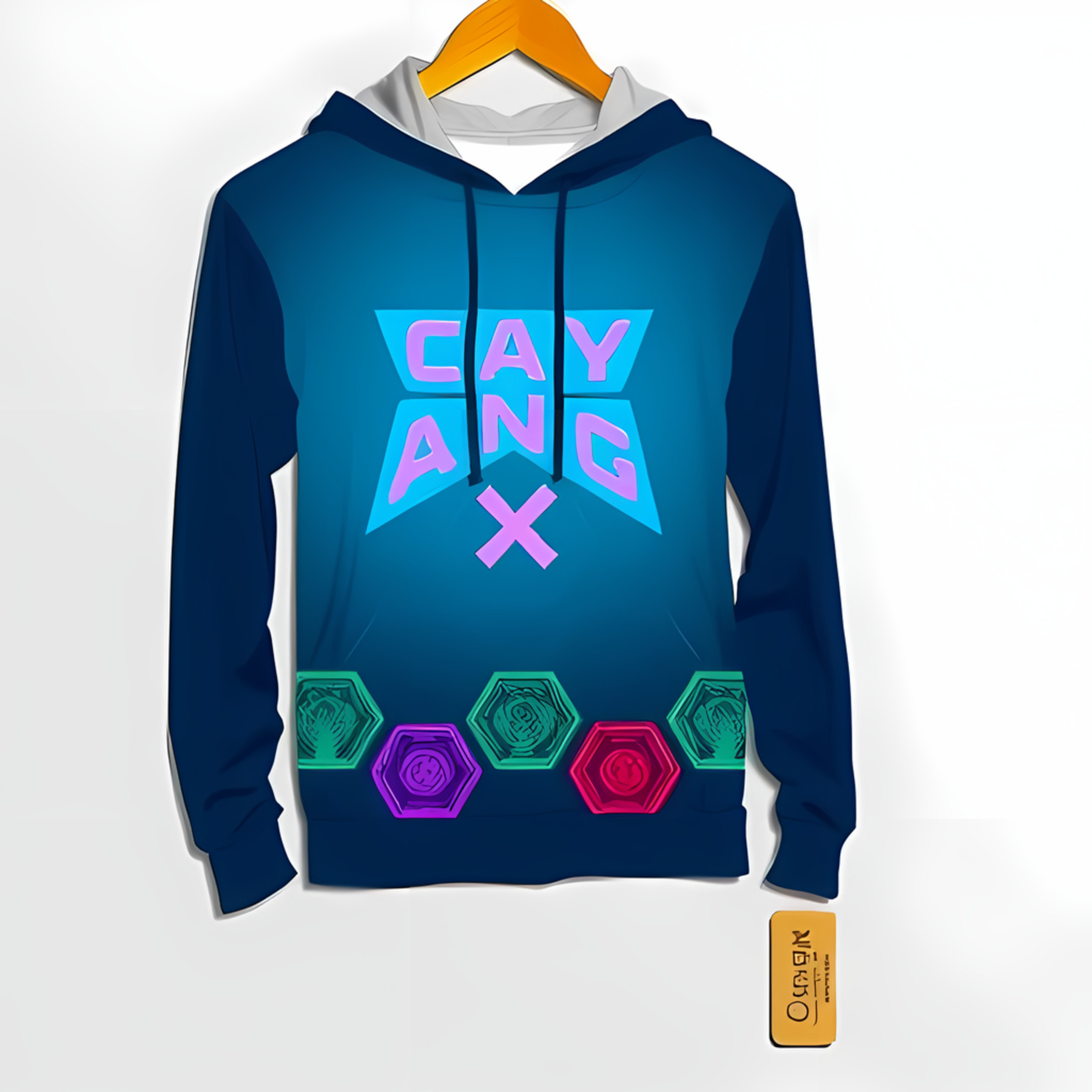 CAYANG X 3D Graphic Hoodie Blue Geometric Hexagons - Futuristic Style ...
