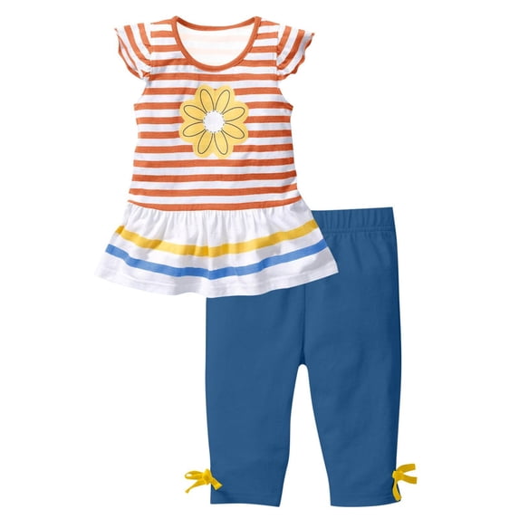 CAZOFW Toddler Girls Outfit Sets,Summer Daisy Print Striped Ruffle ...