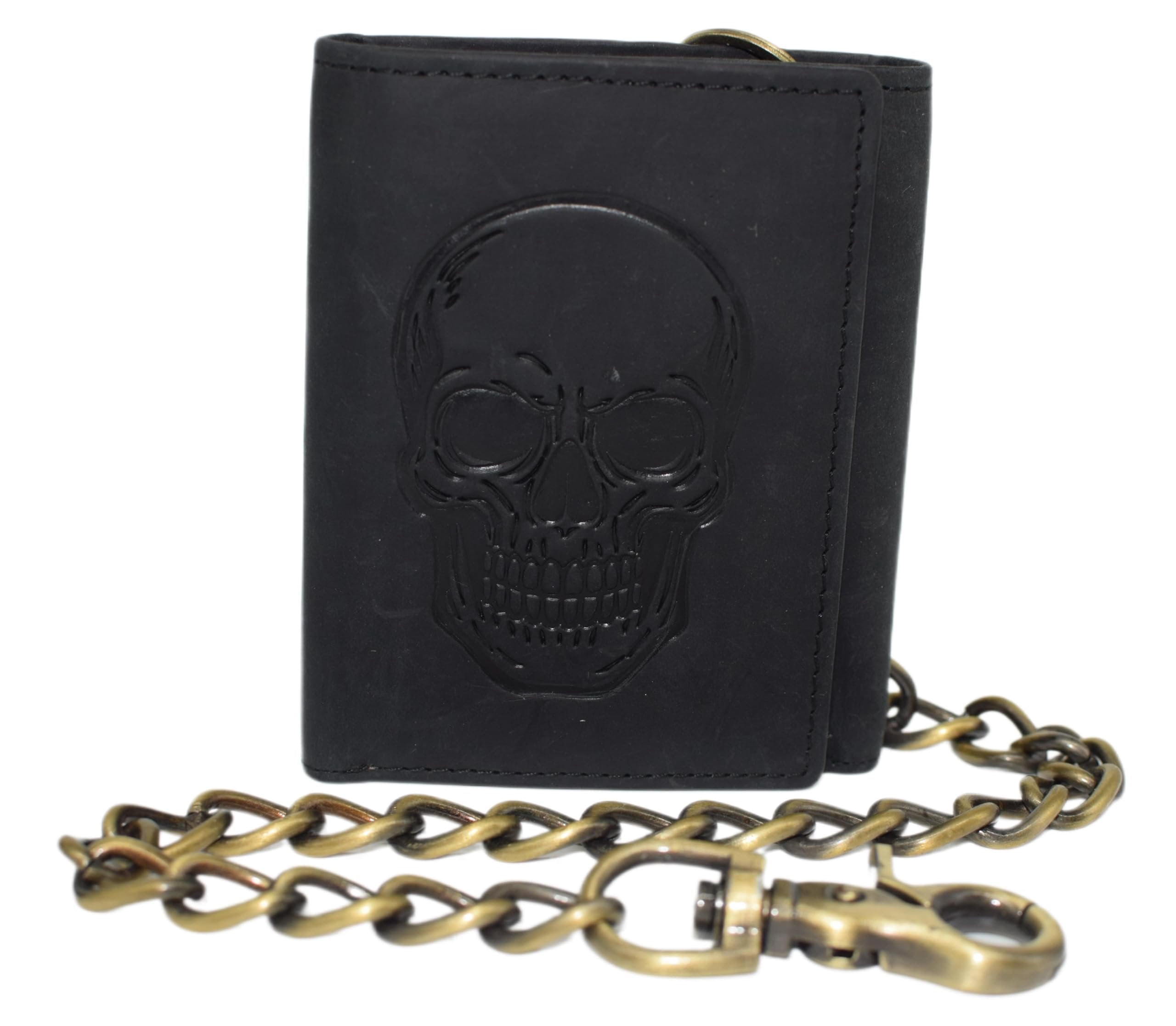 CAZORO Men's RFID Blocking Trifold Vintage Leather Biker Chain Wallet ...