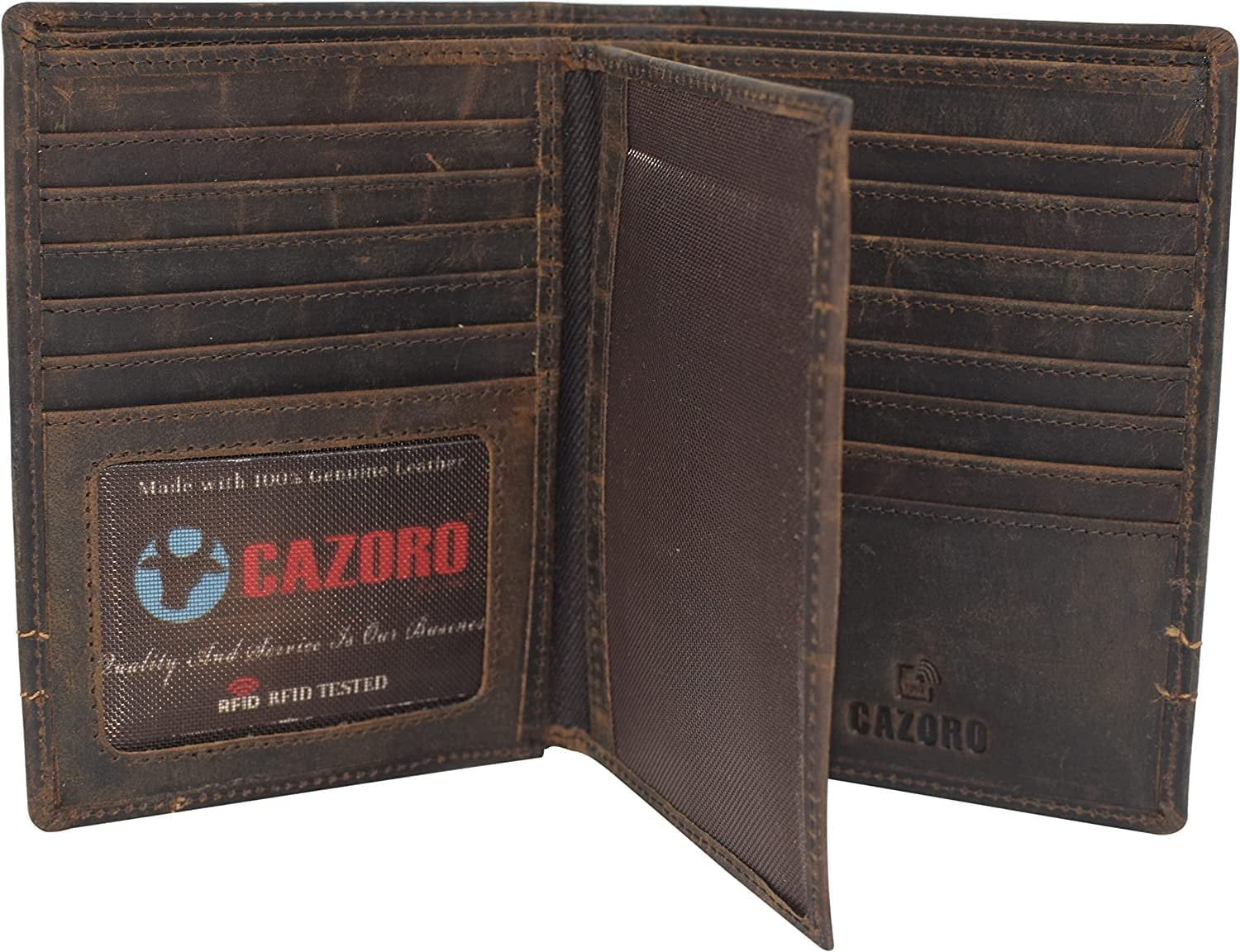 CAZORO RFID Blocking Hipster Bifold Men's Vintage Leather Multi-Card ID ...