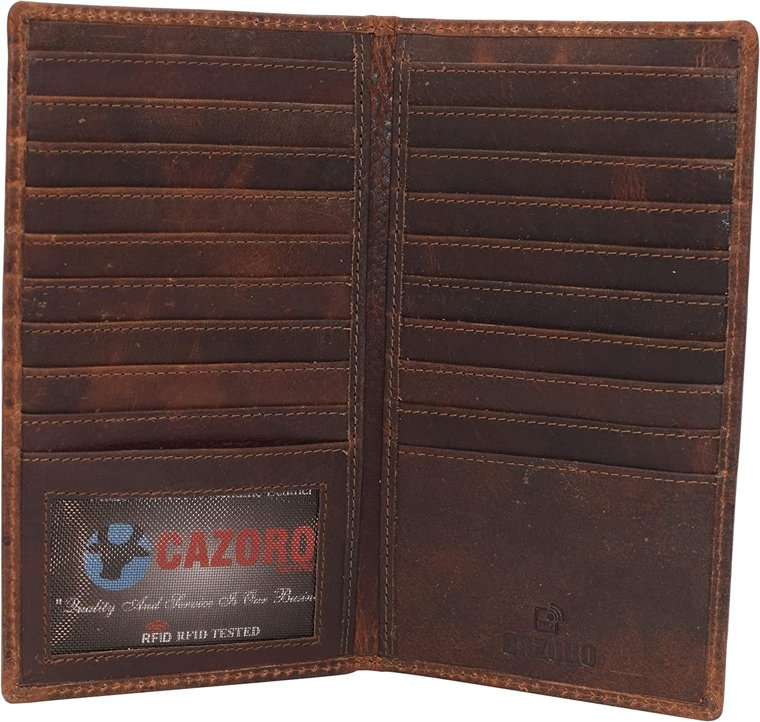 CAZORO RFID Protected Vintage Leather Long Bifold Slim Wallet for Women ...