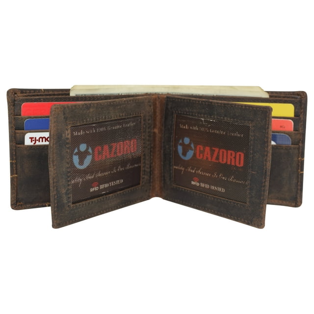 CAZORO Wallets For Men RFID Blocking Vintage Leather Large Bifold ...