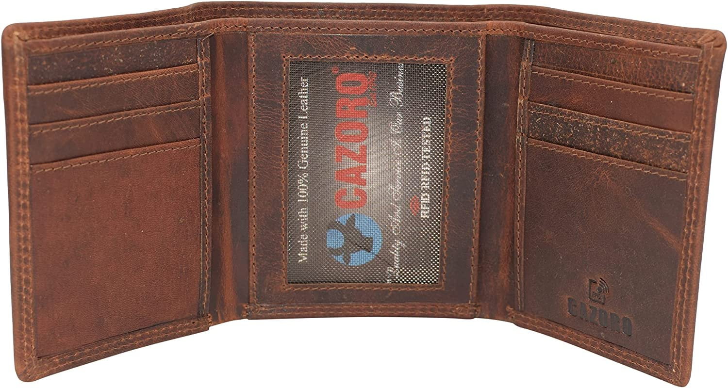 CAZORO Wallets for Men RFID Blocking Slim Trifold Vintage Leather Men's ...