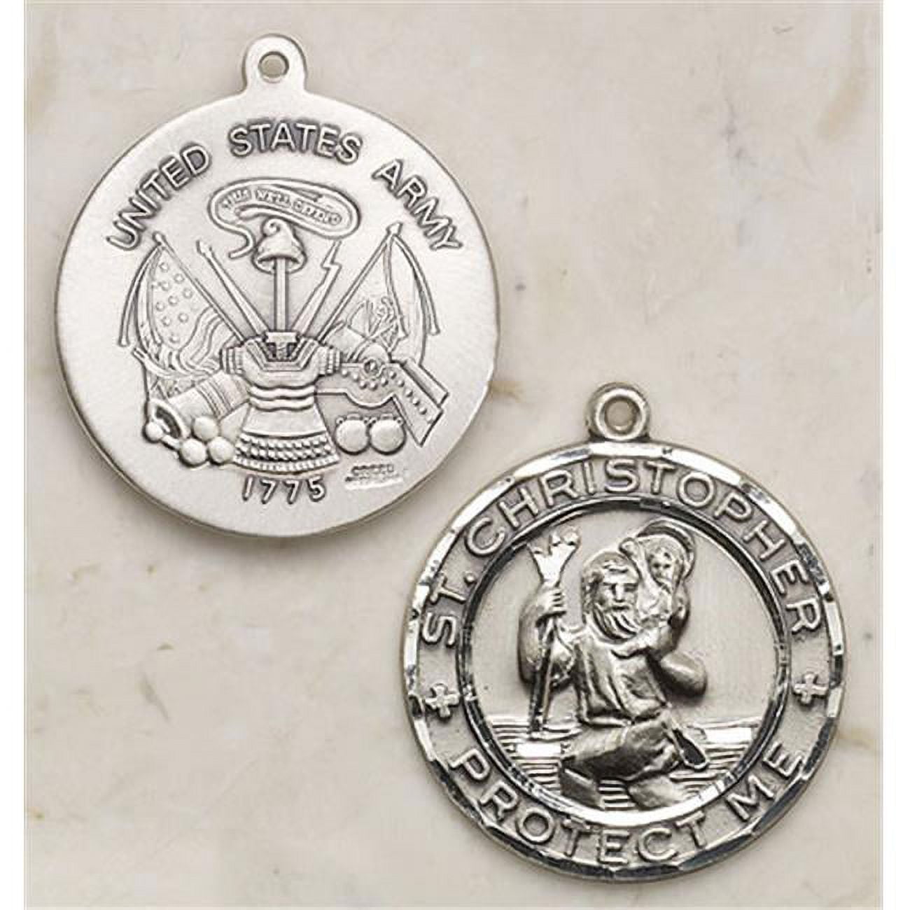 CB Catholic SS242A Sterling Silver St. Christopher Army Medal with 24 ...