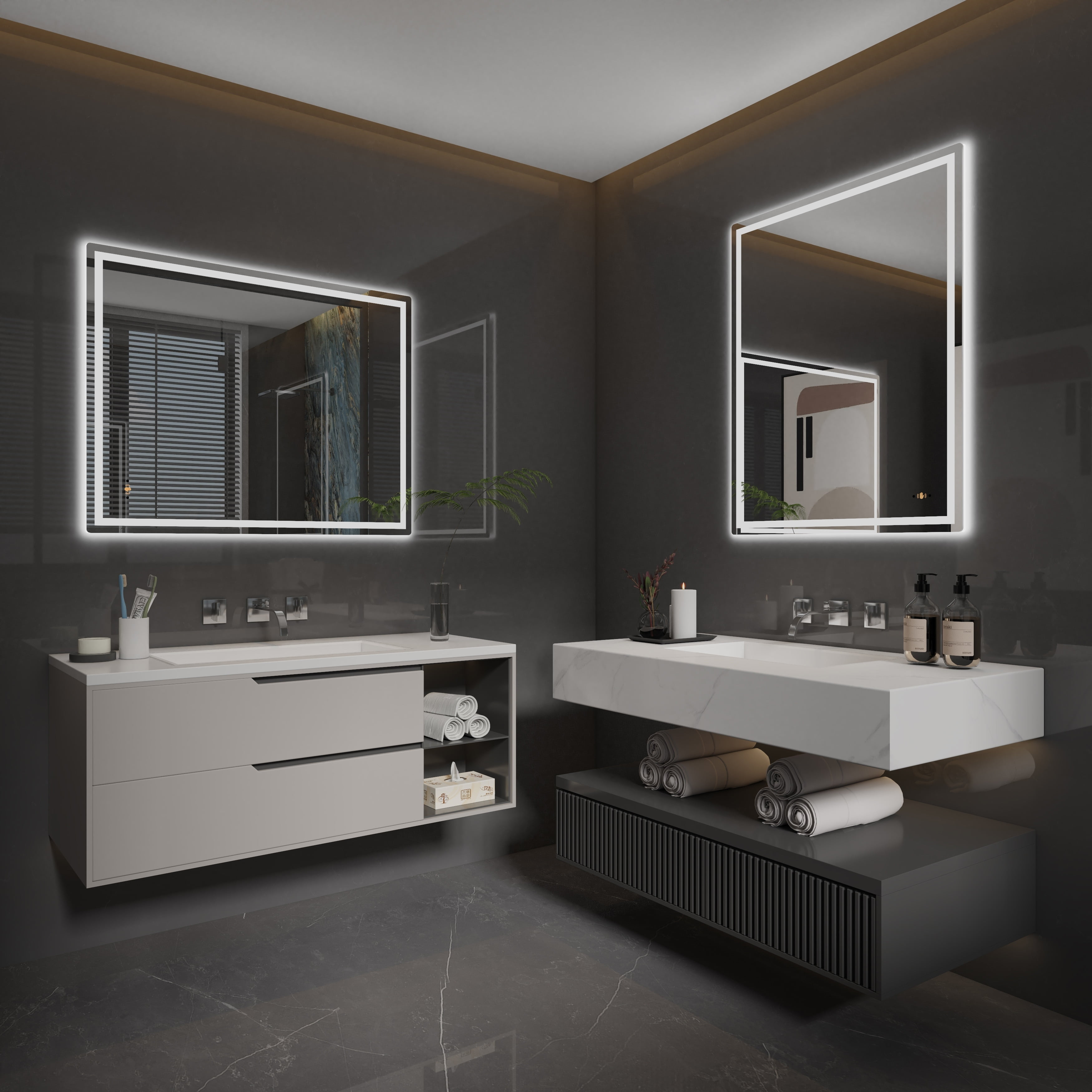 CB HOME 24 x 30 LED Light Bathoom Mirror Hand Wave Induction with ...