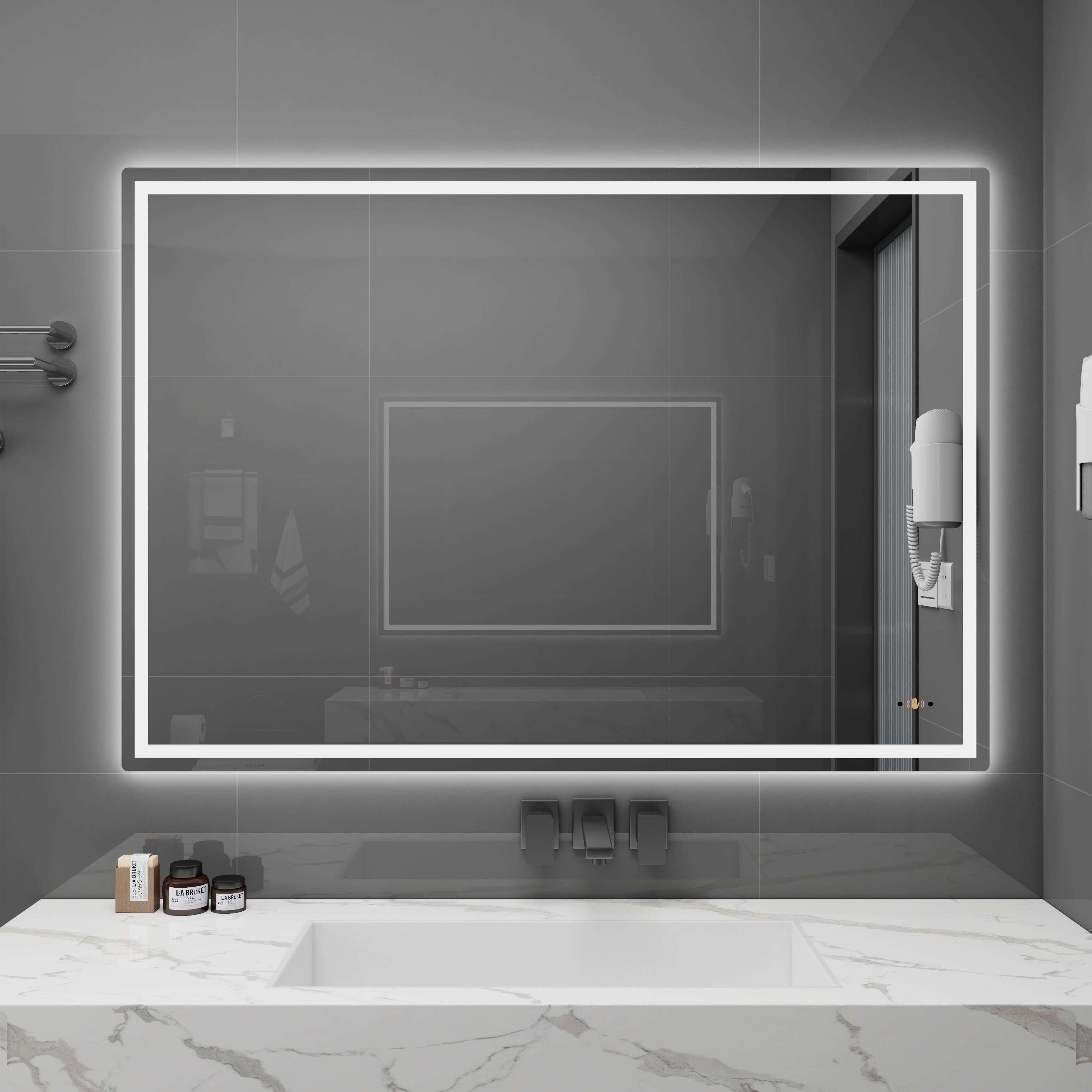CB HOME 42 x 30 LED Light Bathoom Mirror Hand Wave Induction with ...