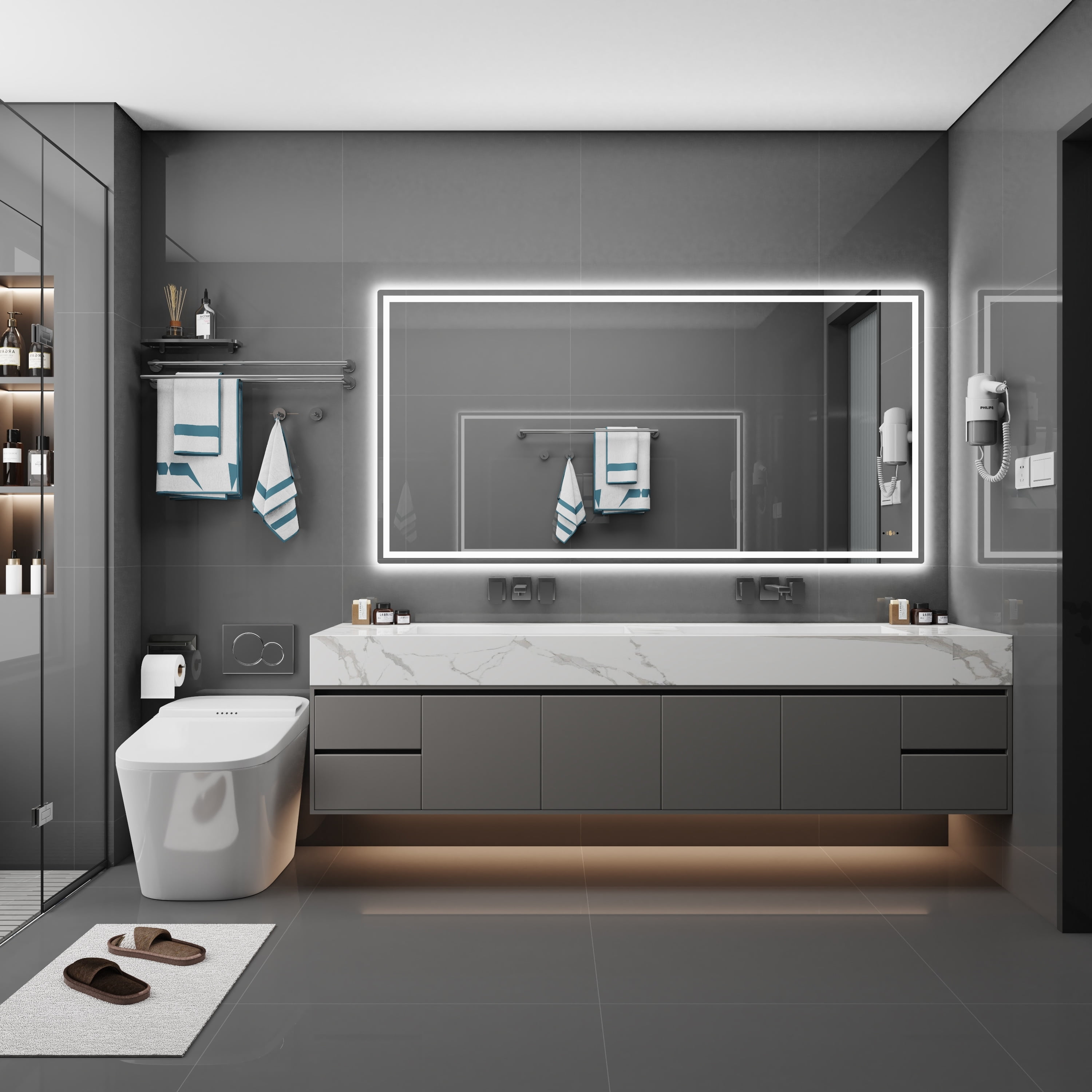 CB HOME 60x30 Inch LED Lighted Mirror, Hand Wave Induction, Wall ...