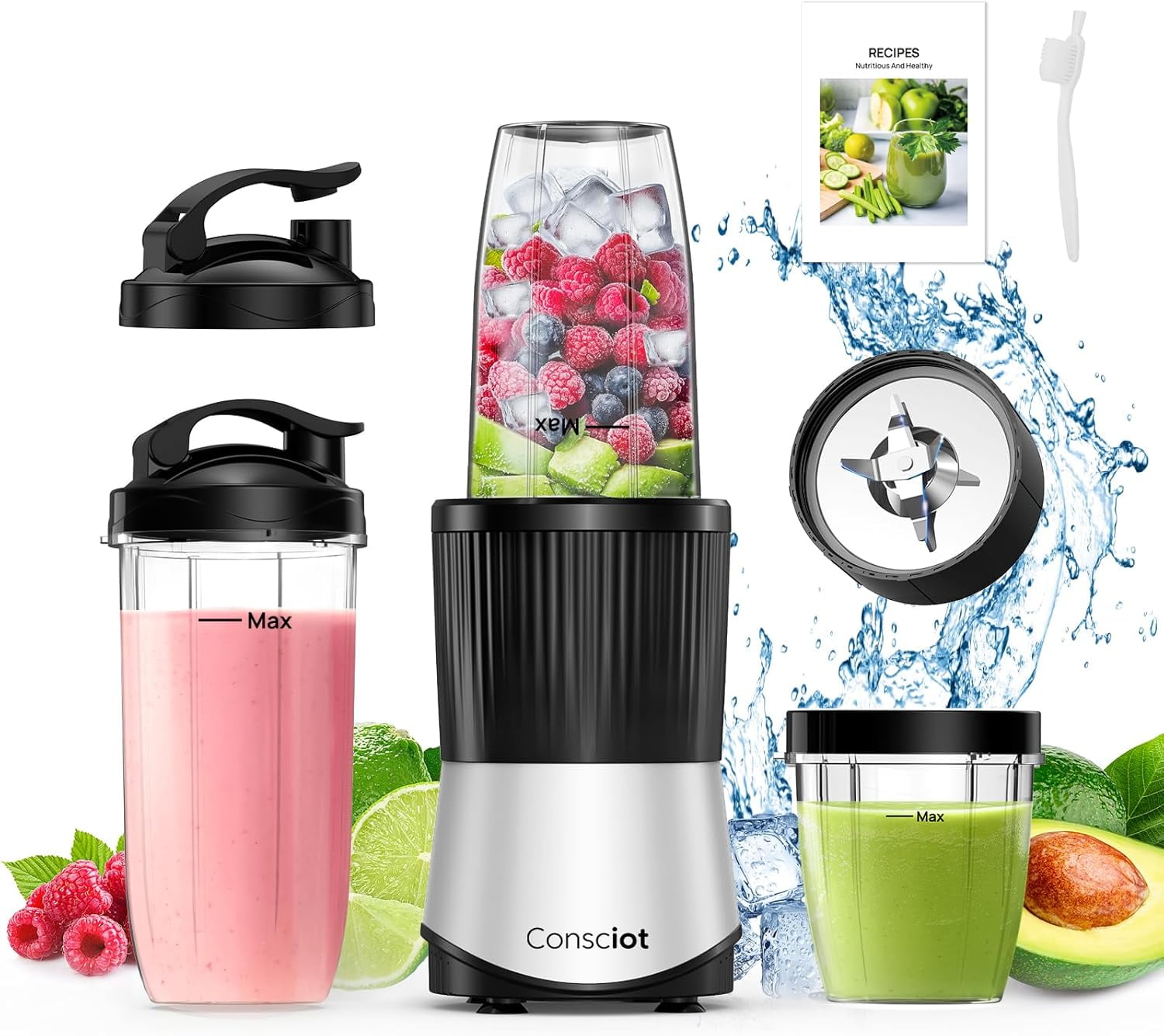 CB08 11-Piece Blender for Kitchen and Personal Size, Blend Shakes ...