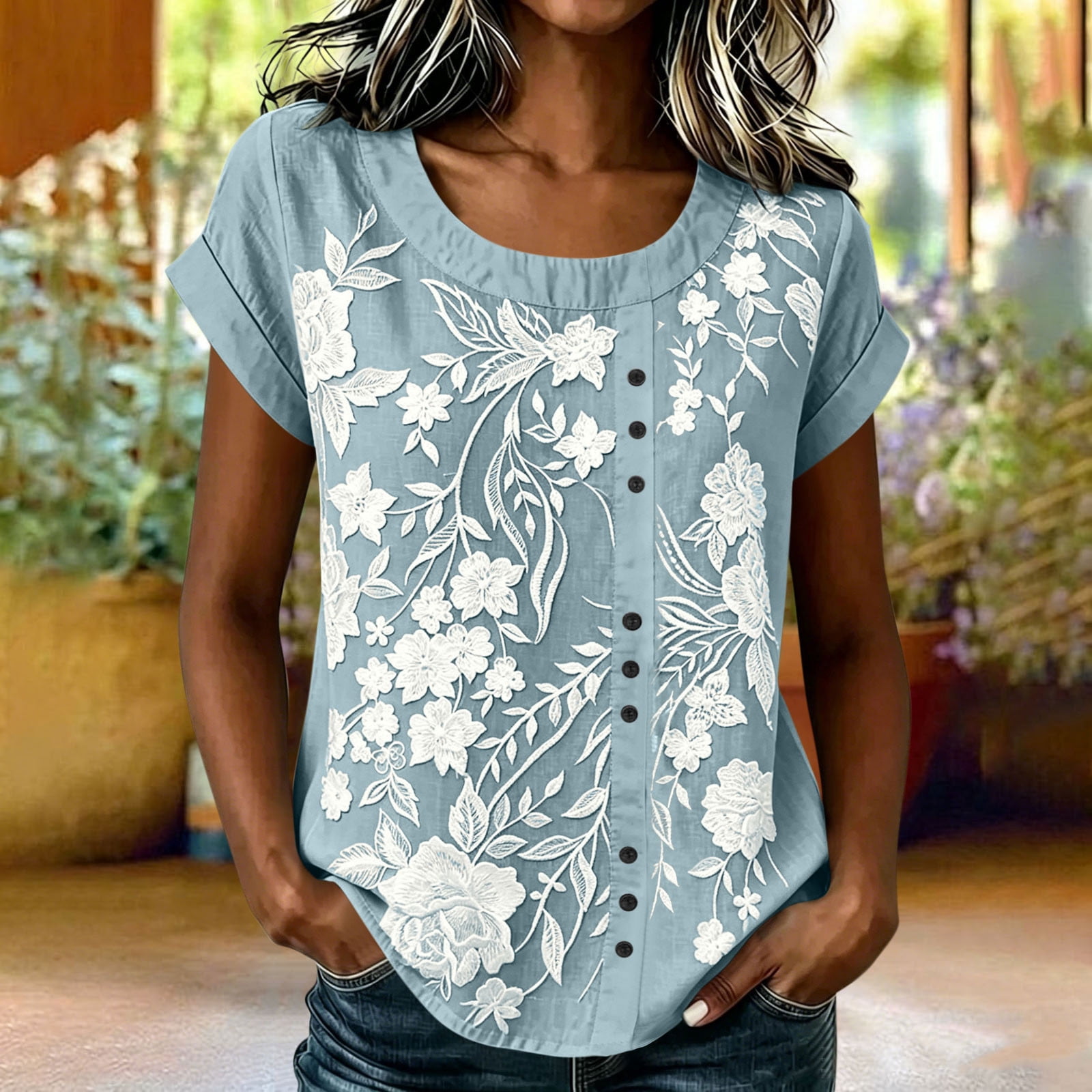 CBASIHI Womens Boho Floral Print T Shirts- Short Sleeve Loose Fit ...
