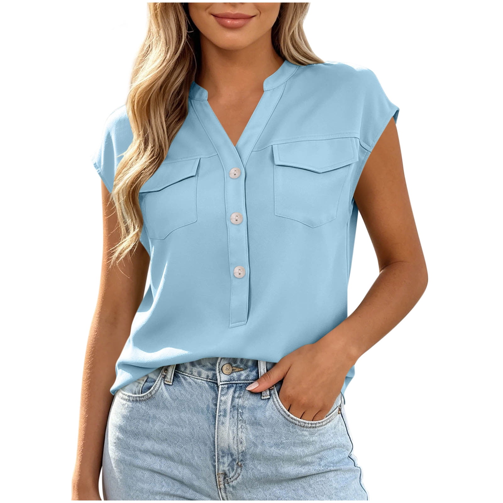 CBASIHI Womens Cap Sleeve Tank Tops with Pockets- Summer Casual Dressy ...