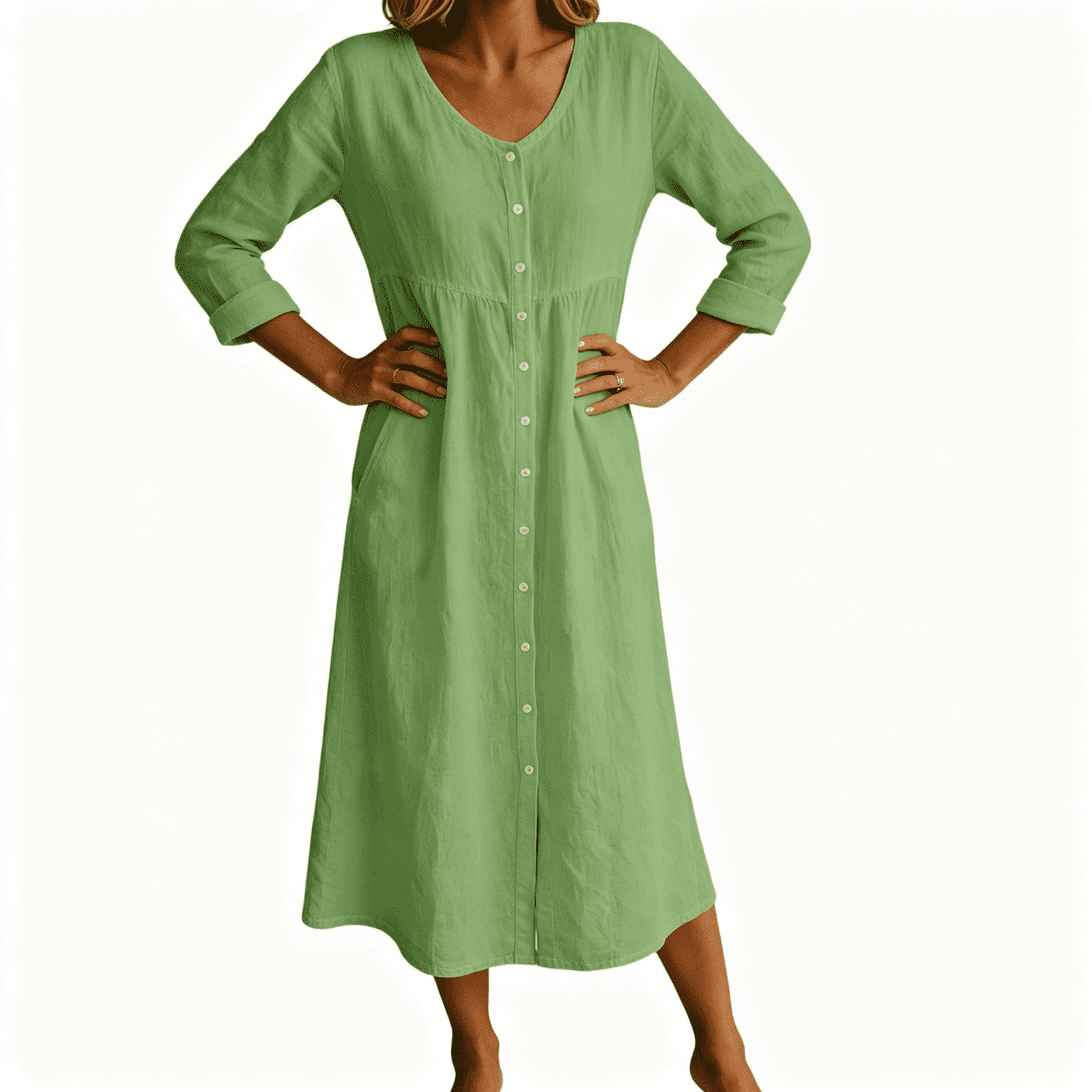 CBASIHI Womens Cotton Linen Button Down Maxi Dresses with Pockets- V ...