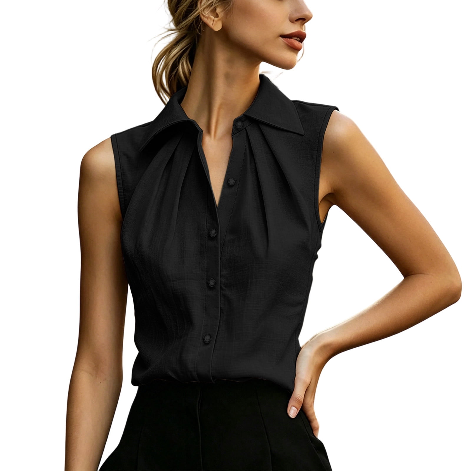 CBASIHI Womens Cotton Sleeveless Button Down Shirts- Summer Collared V ...