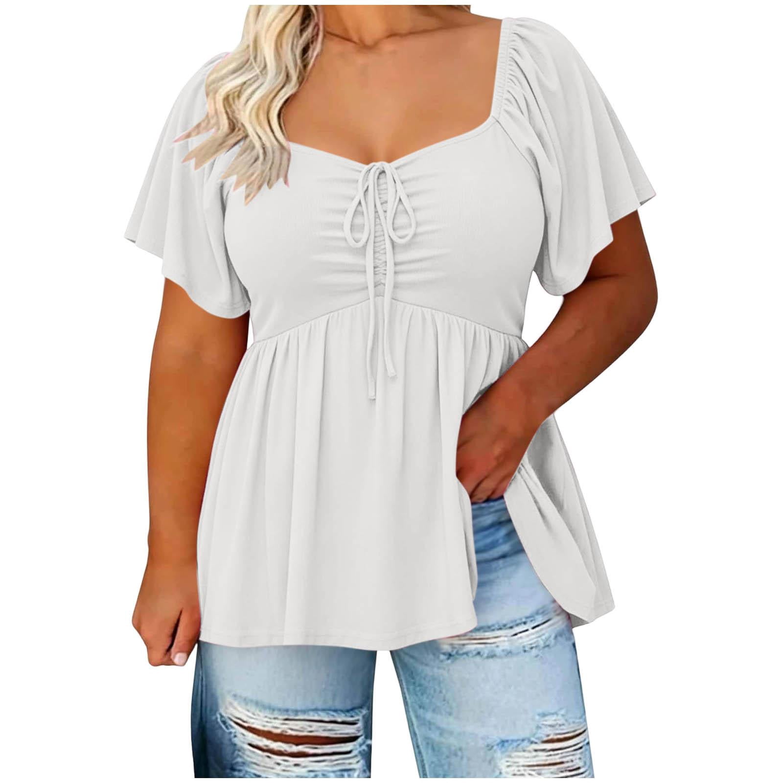 CBASIHI Womens Plus Size Babydoll Tops- Casual Ruffle Short Sleeve ...