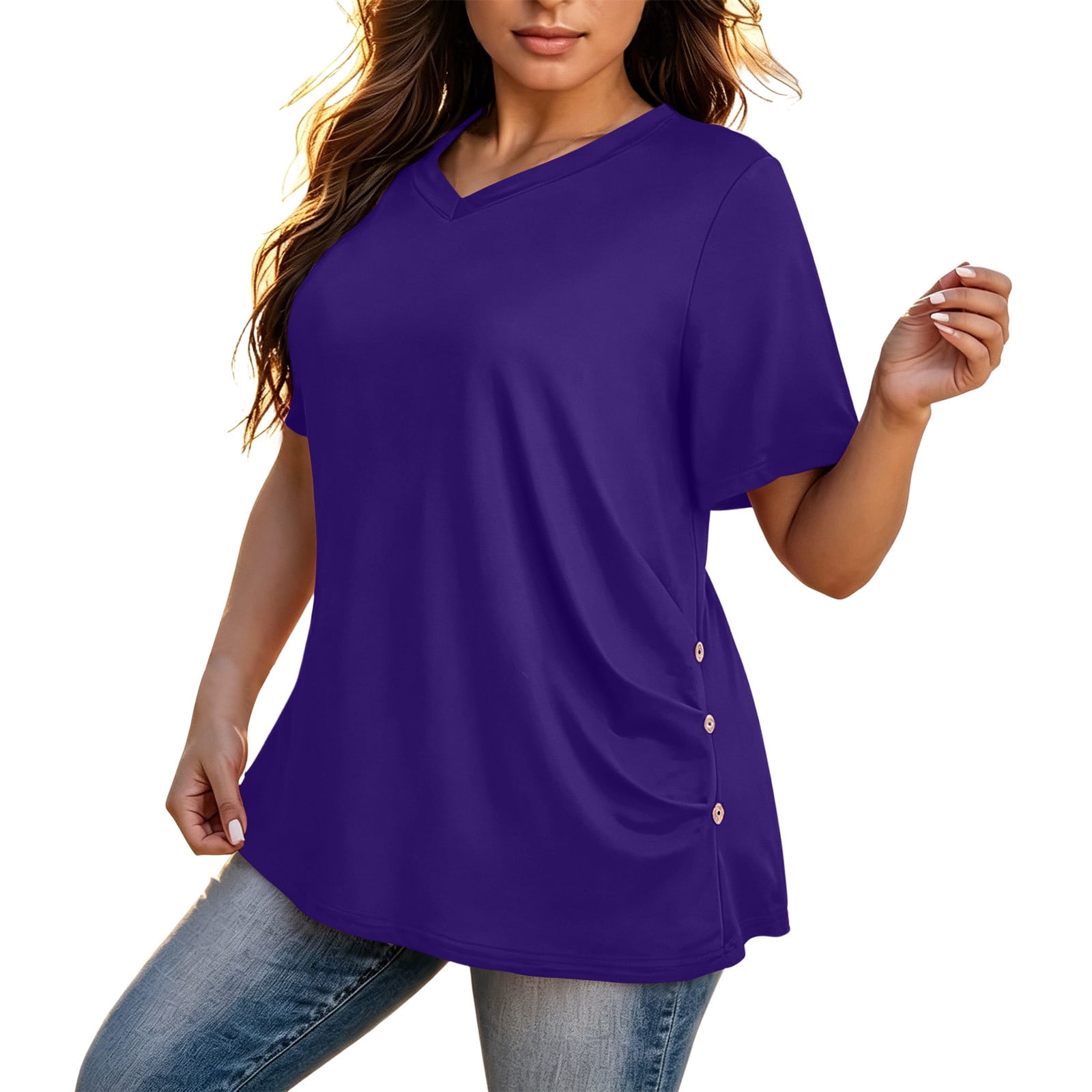 CBASIHI Womens Plus Size Summer T Shirts- Stretchy Oversized V Neck ...