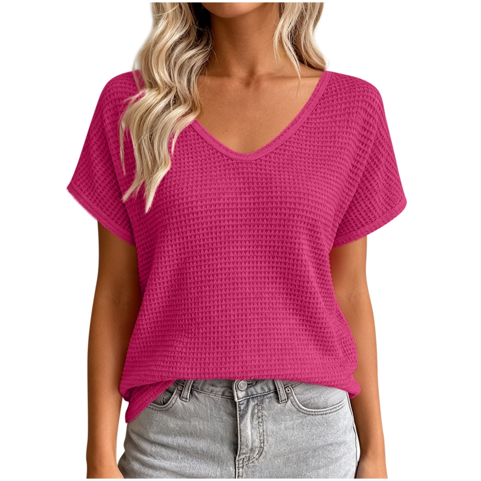 CBASIHI Womens Plus Size Waffle Knit Tunic Tops- V Neck Summer Trendy ...