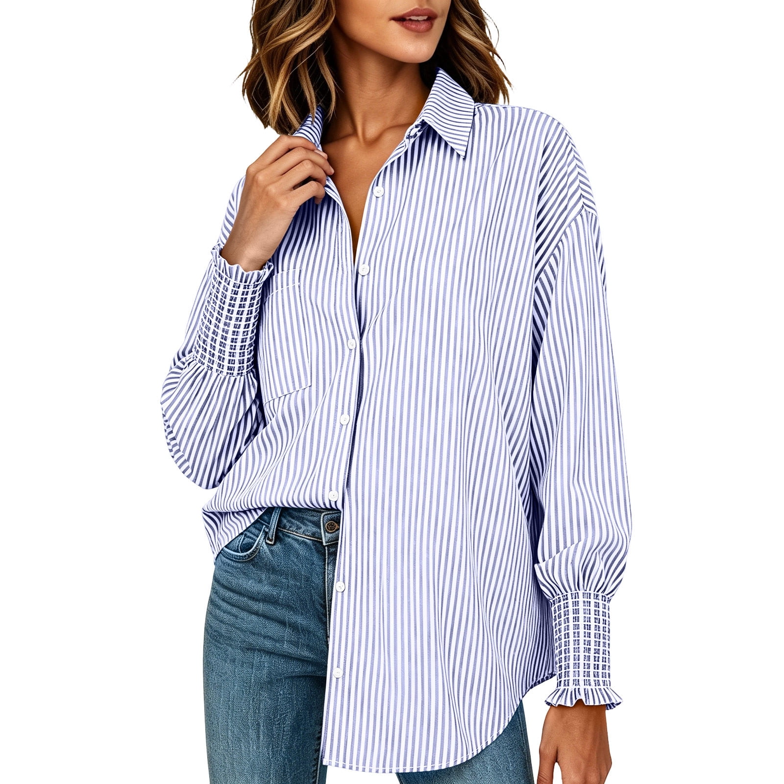 CBASIHI Womens Striped Oversized Button Down Shirts- Casual Vintage ...