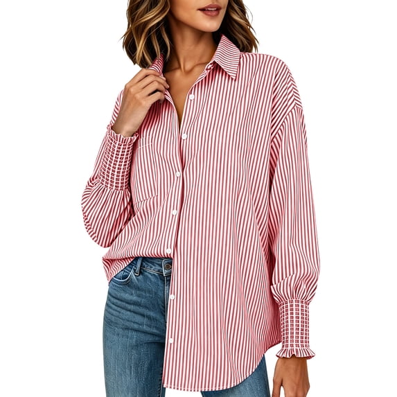 CBASIHI Womens Striped Oversized Button Down Shirts- Fall Collared ...