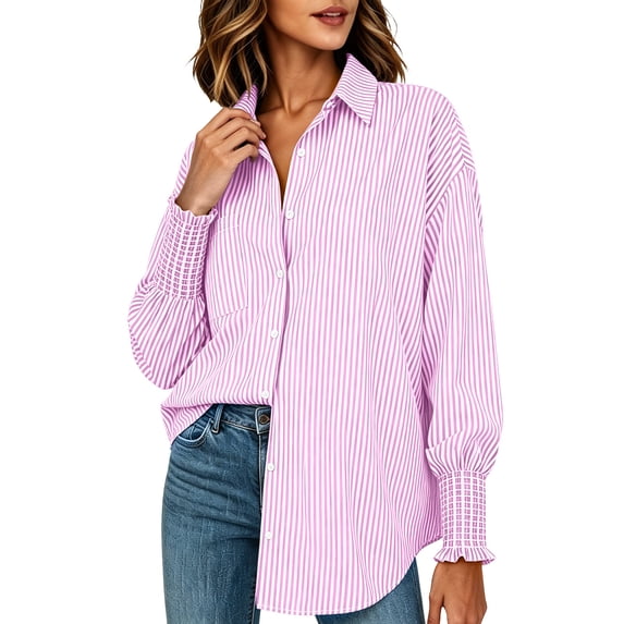 CBASIHI Womens Striped Oversized Button Down Shirts- Lantern Sleeve ...