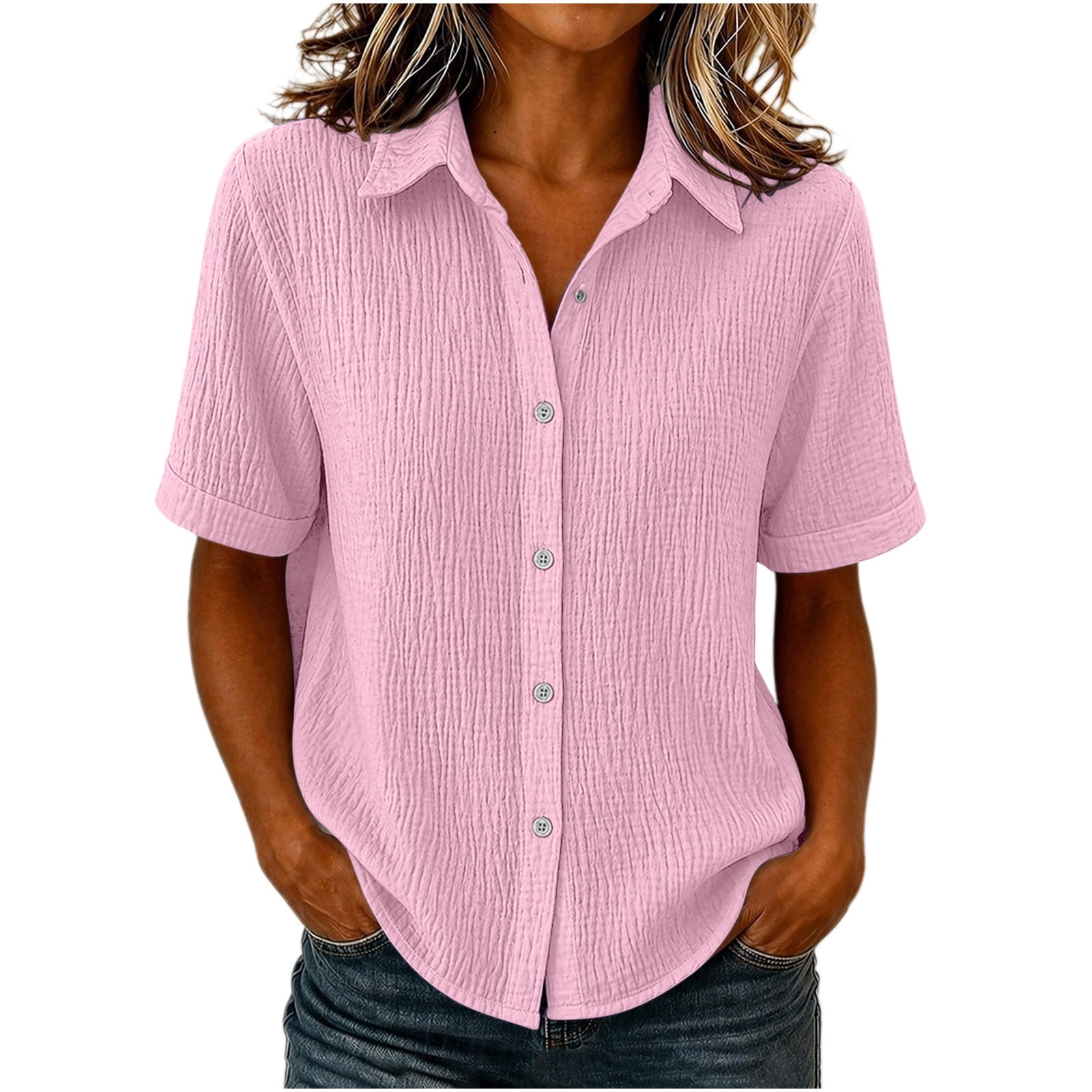 CBASIHI Womens Textured Button Down Shirts- Summer Collared Short ...