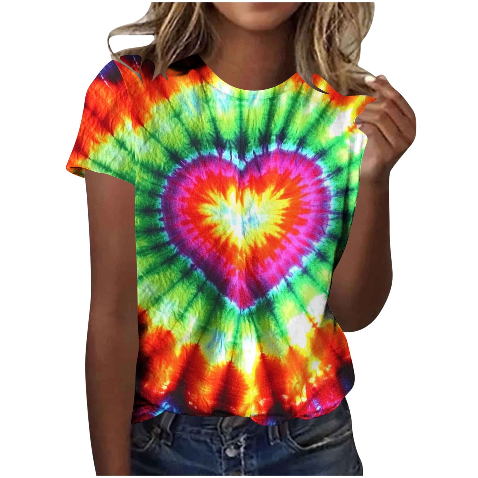 CBASIHI Womens Tie-Dye Short Sleeve Graphic Print T-shirts- Loose Crew ...
