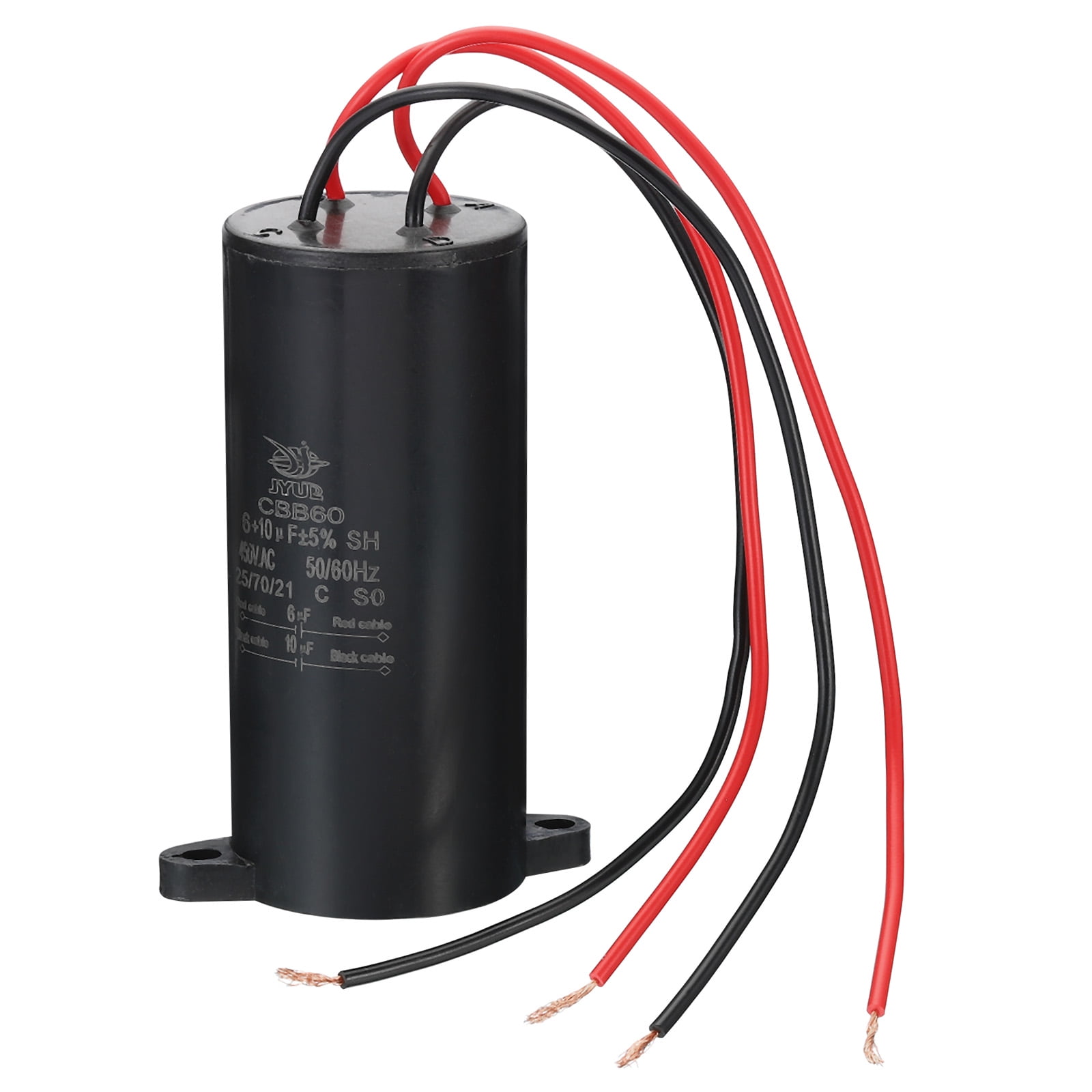 CBB60 10+6uf Running Capacitor, AC450V 4 Wires with Screw Fixed Base ...