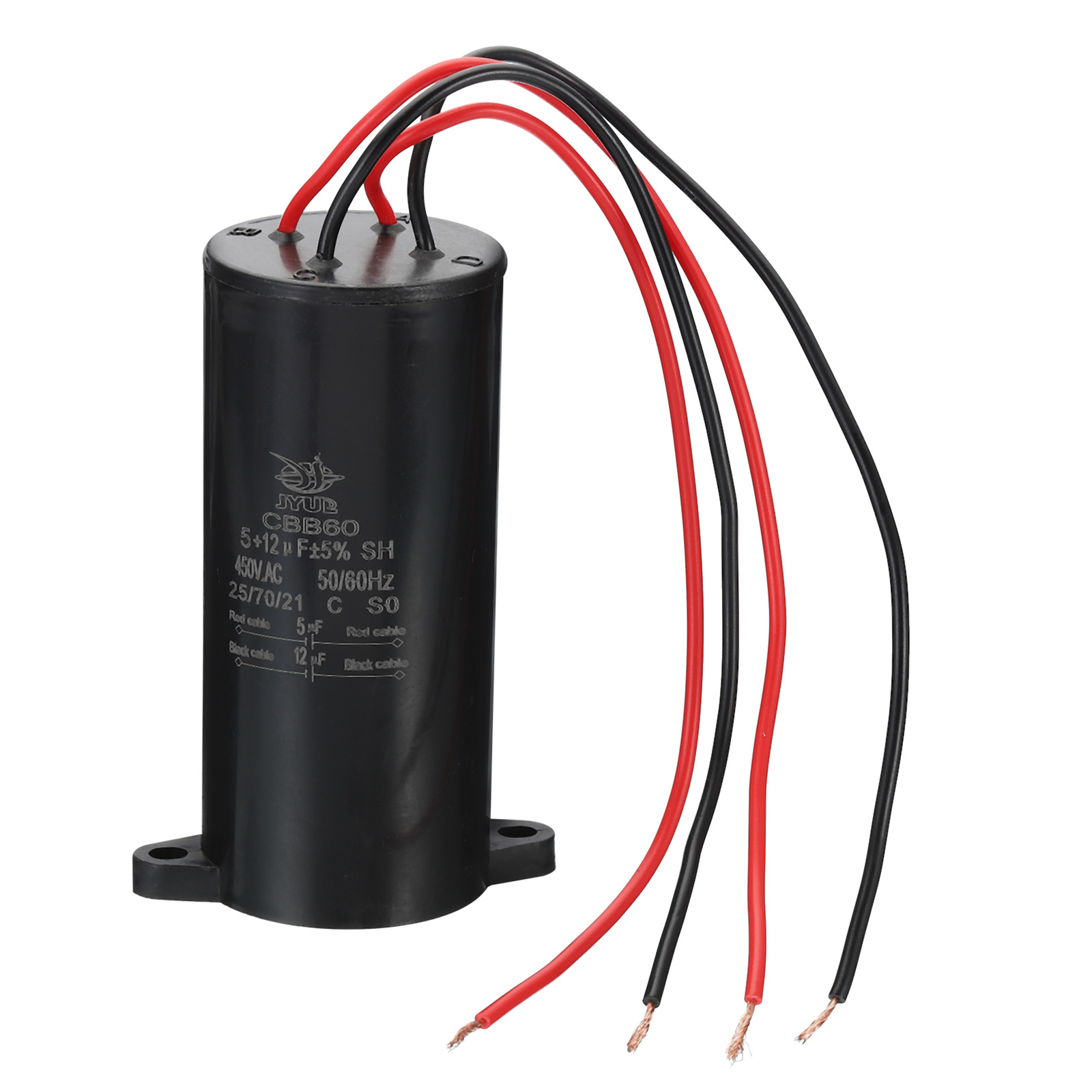 CBB60 12+5uf Running Capacitor, AC450V 4 Wires with Screw Fixed Base ...