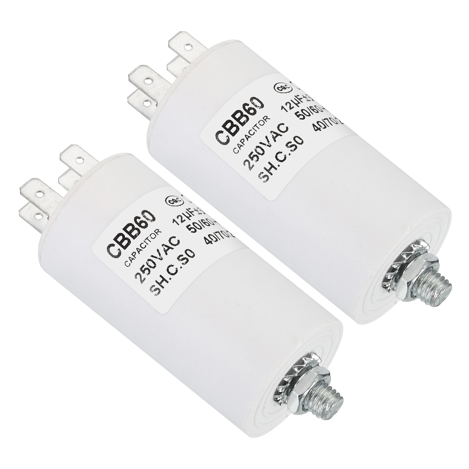 CBB60 12uf Running Capacitor,2Pcs AC 250V 4 Pins 50/60Hz with M8 Screw ...