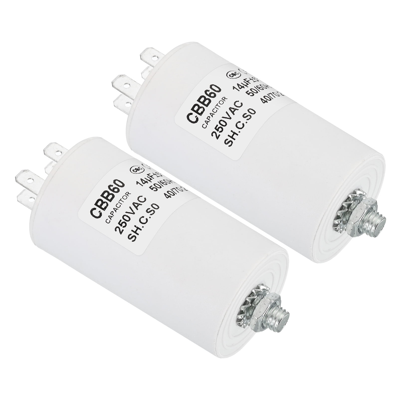 CBB60 14uf Running Capacitor,2Pcs AC 250V 4 Pins 50/60Hz with M8 Screw for Washing Machine ...
