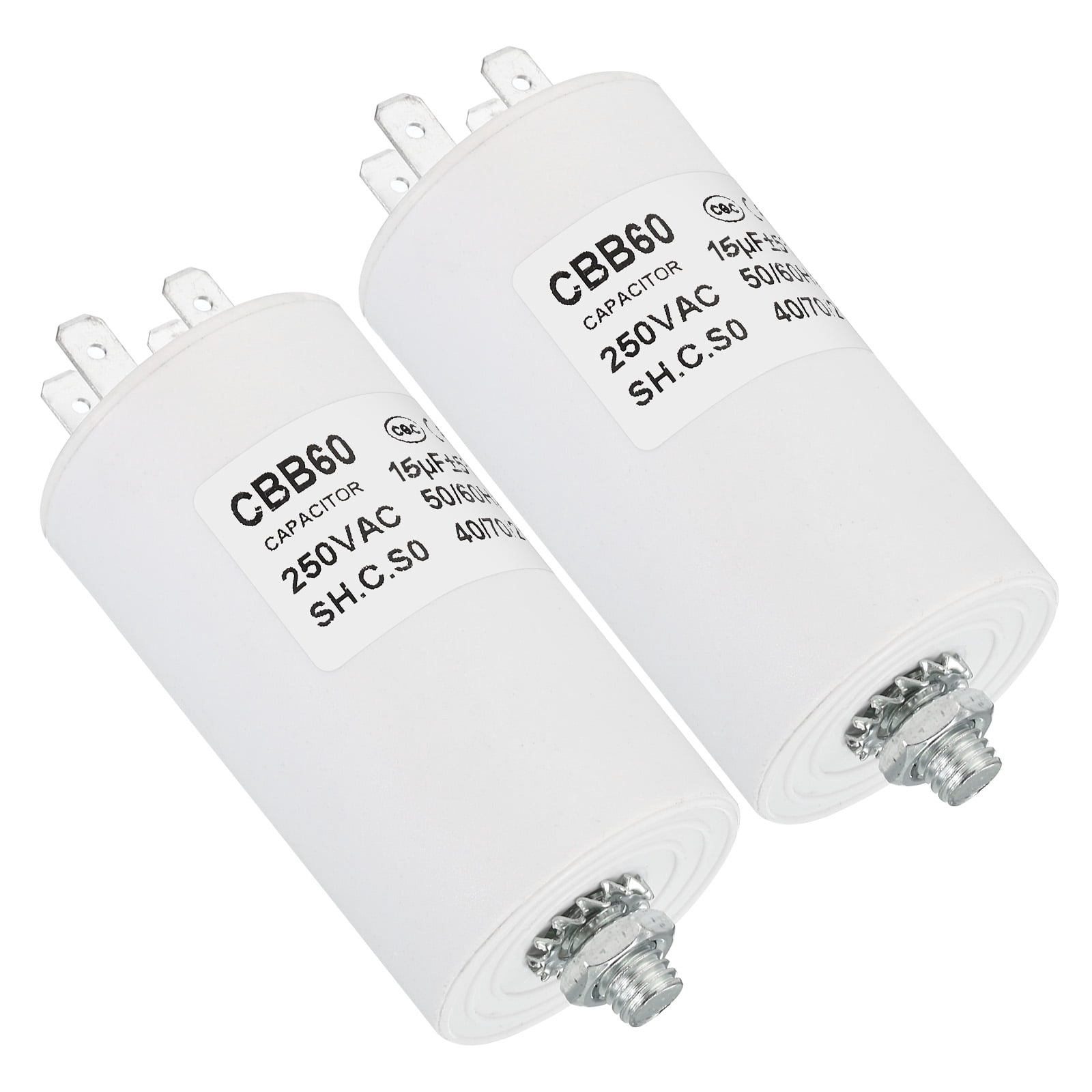 CBB60 15uf Running Capacitor,2Pcs AC 250V 4 Pins 50/60Hz with M8 Screw ...