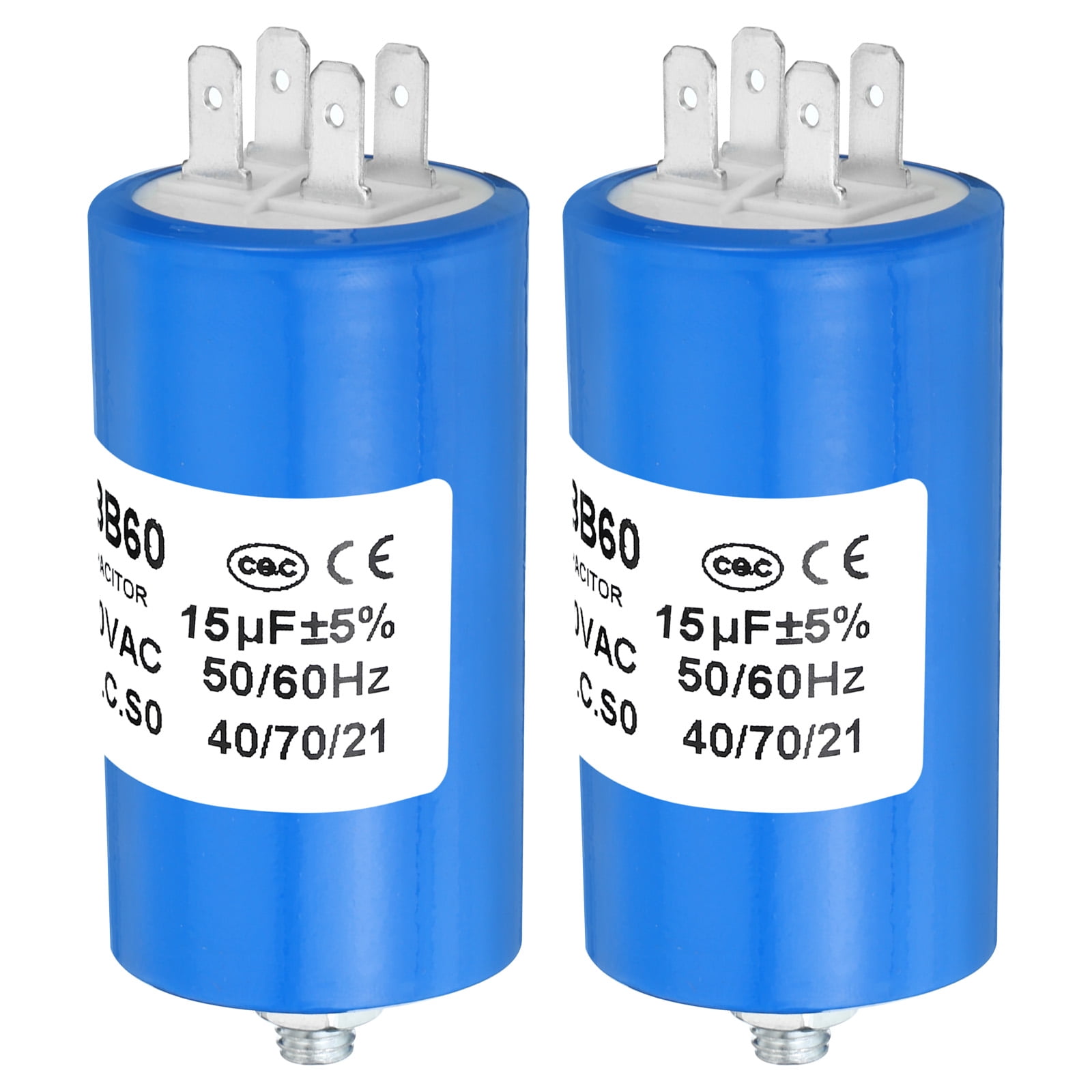 CBB60 15uf Running Capacitor,2Pcs AC 250V 4Pins 50/60Hz Cylinder Bottom ...