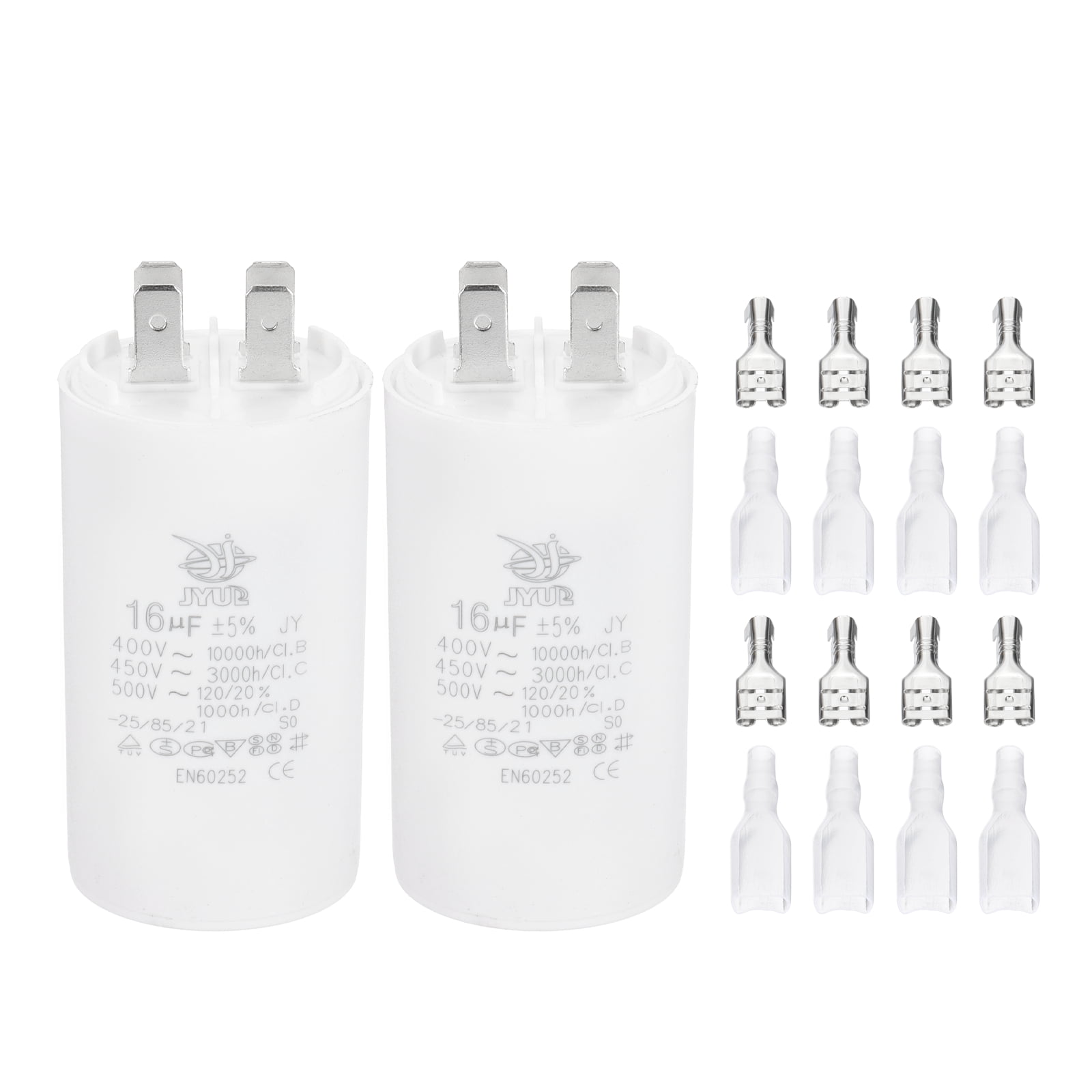 CBB60 16uF Run Capacitor,2 Pcs AC450V 4 Pin Double Insert with Sheath ...