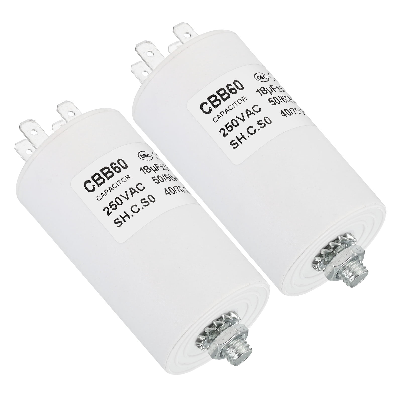 CBB60 18uf Running Capacitor,2Pcs AC 250V 4 Pins 50/60Hz with M8 Screw ...