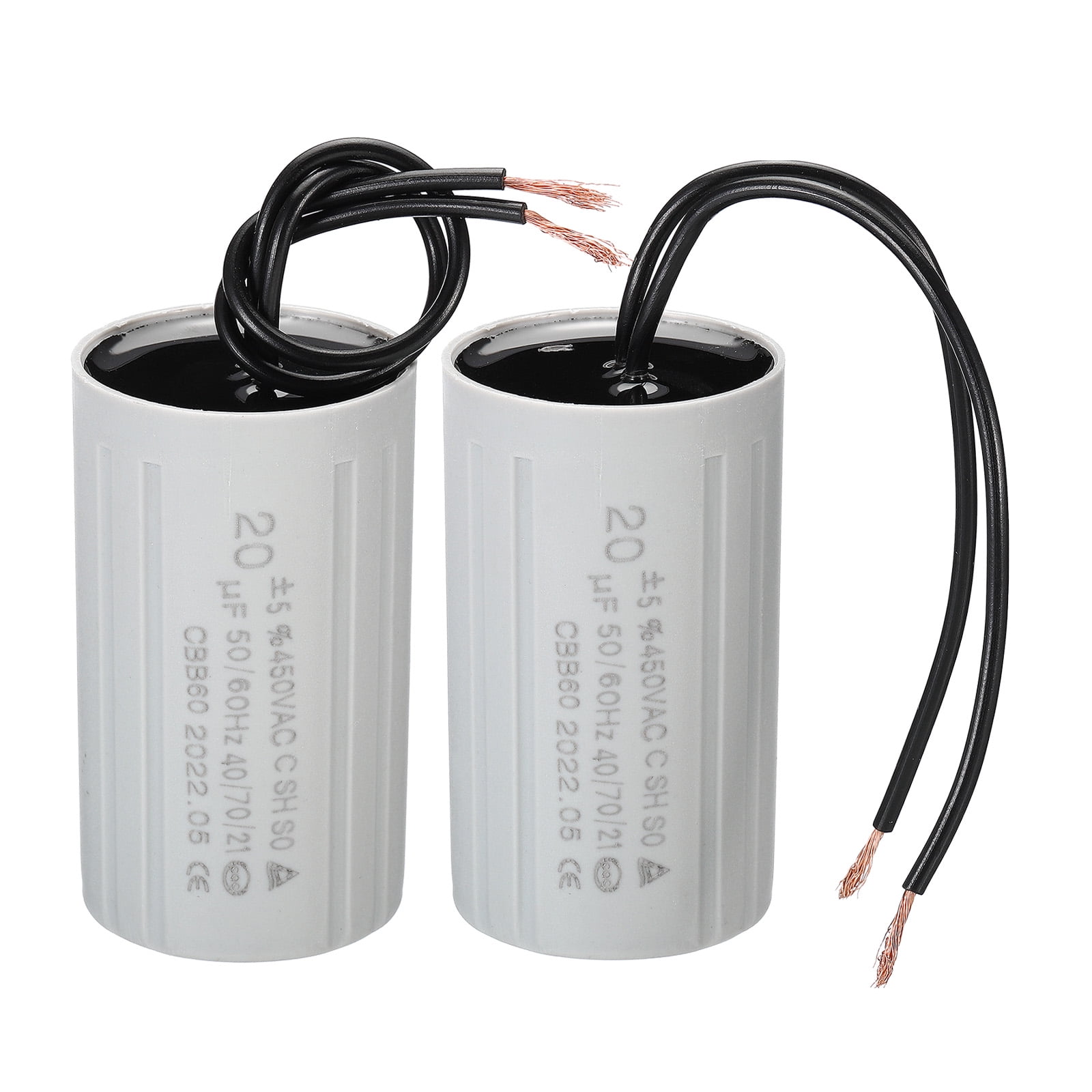CBB60 20uF Running Capacitor, 2pcs AC 450V 2 Wires 50/60Hz Cylinder ...