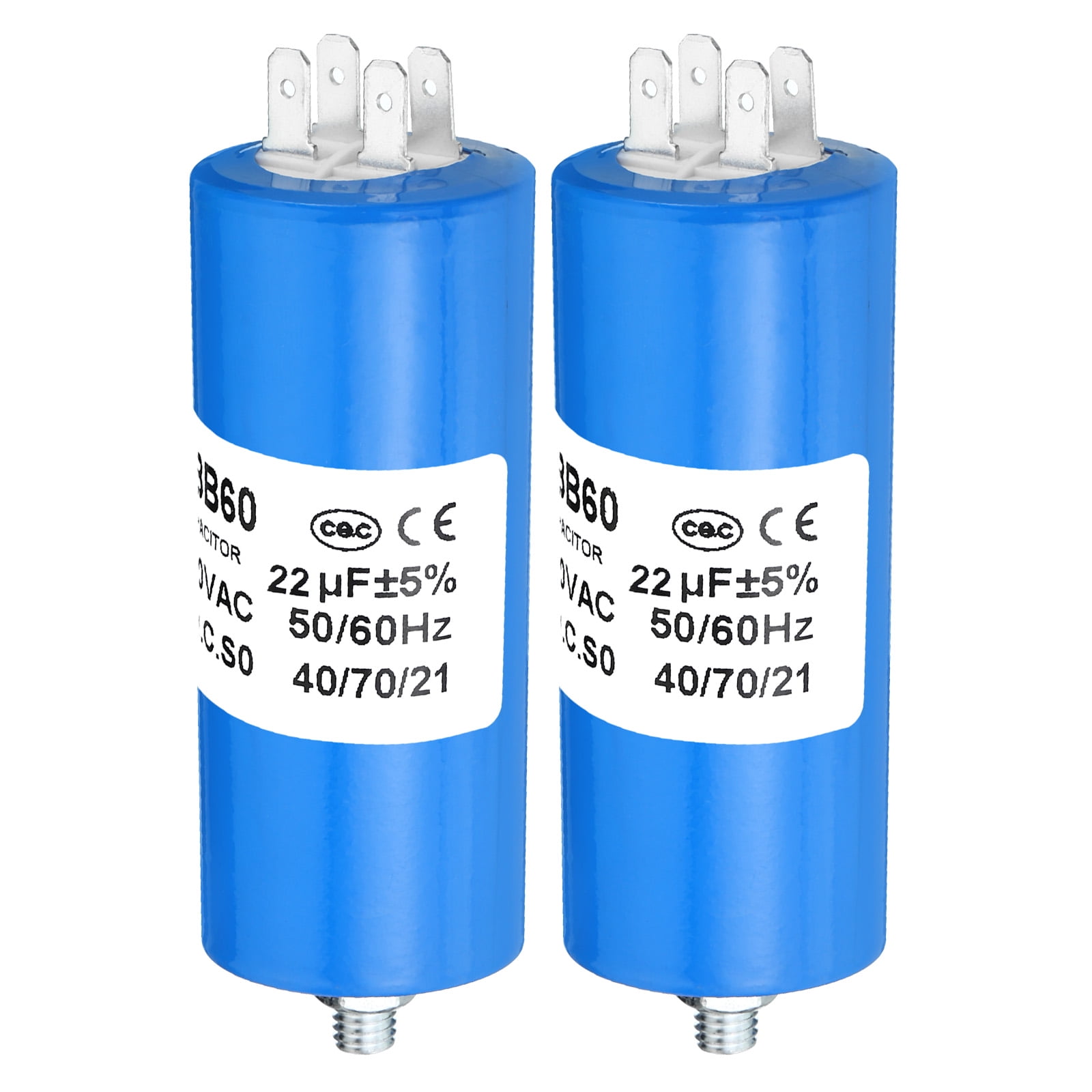 CBB60 22uf Running Capacitor,2Pcs AC 250V 4Pins 50/60Hz Cylinder Bottom ...