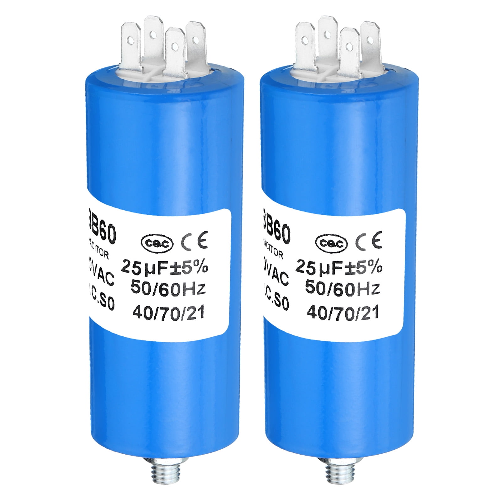 CBB60 25uf Running Capacitor,2Pcs AC 250V 4Pins 50/60Hz Cylinder Bottom ...