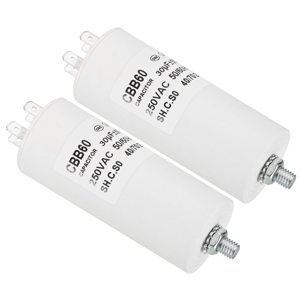 CBB60 30uf Running Capacitor,2Pcs AC 250V 4 Pins 50/60Hz with M8 Screw for Washing Machine ...