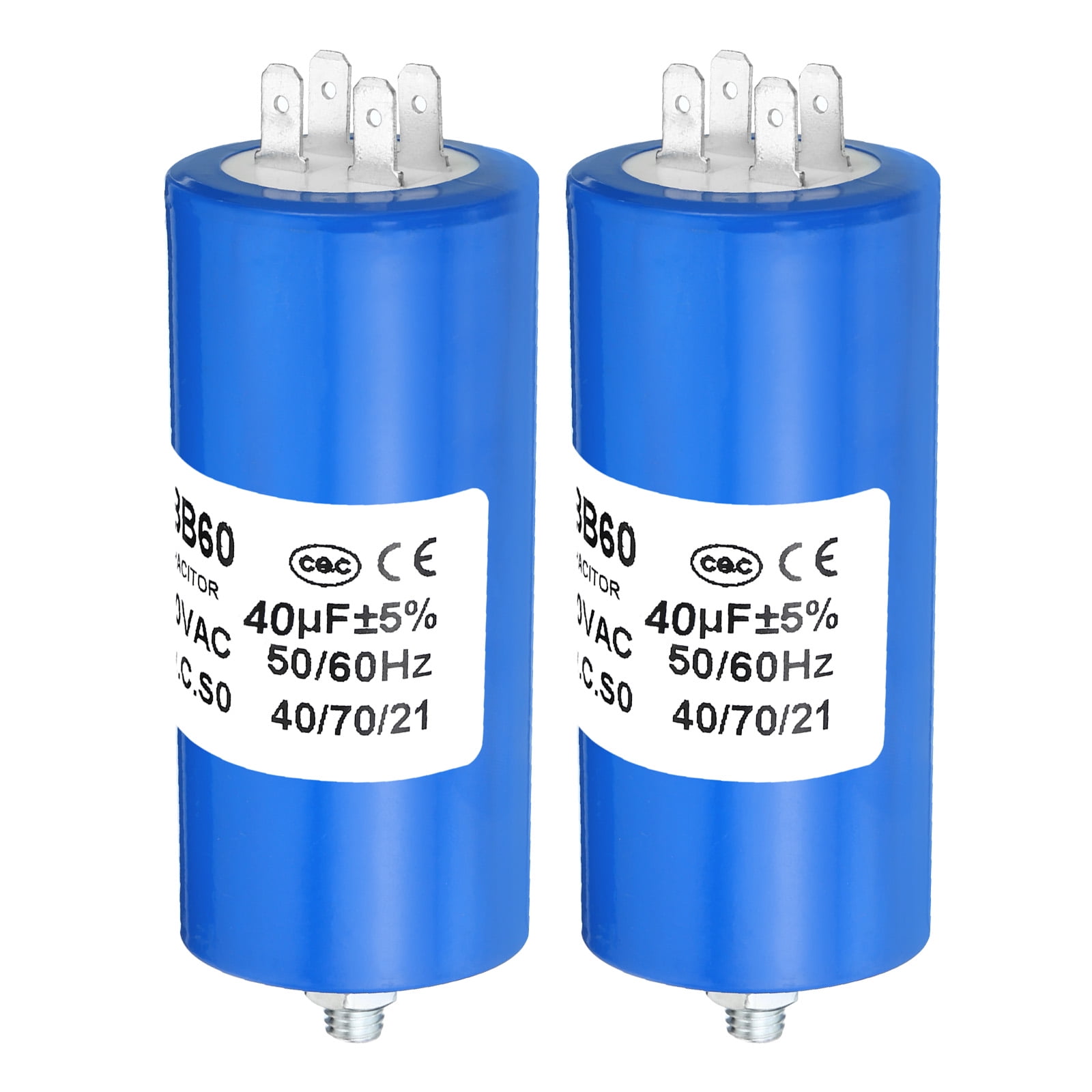 CBB60 40uf Running Capacitor,2Pcs AC 250V 4Pins 50/60Hz Cylinder Bottom ...