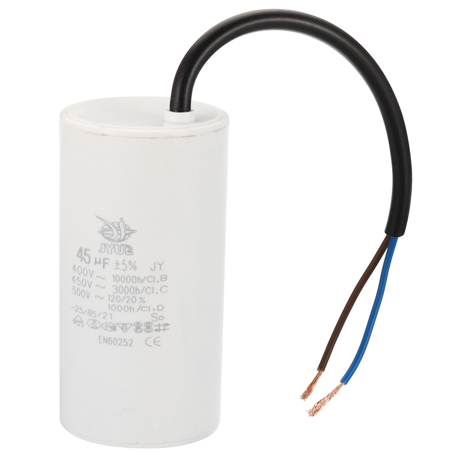 CBB60 45uf Running Capacitor,AC 450V 2 Wires 50/60Hz Cylinder 97x48mm ...