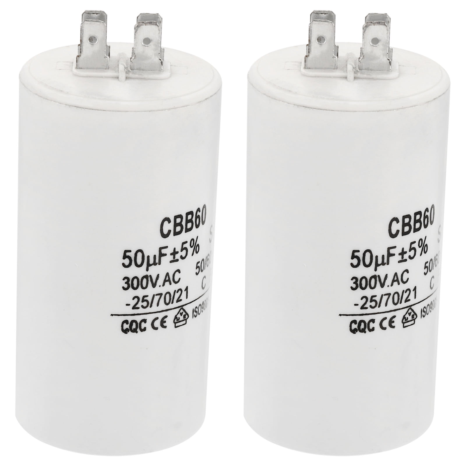 CBB60 50uF Running Capacitor,2pack AC300V 4 pins 50/60Hz Cylinder 1.91 ...
