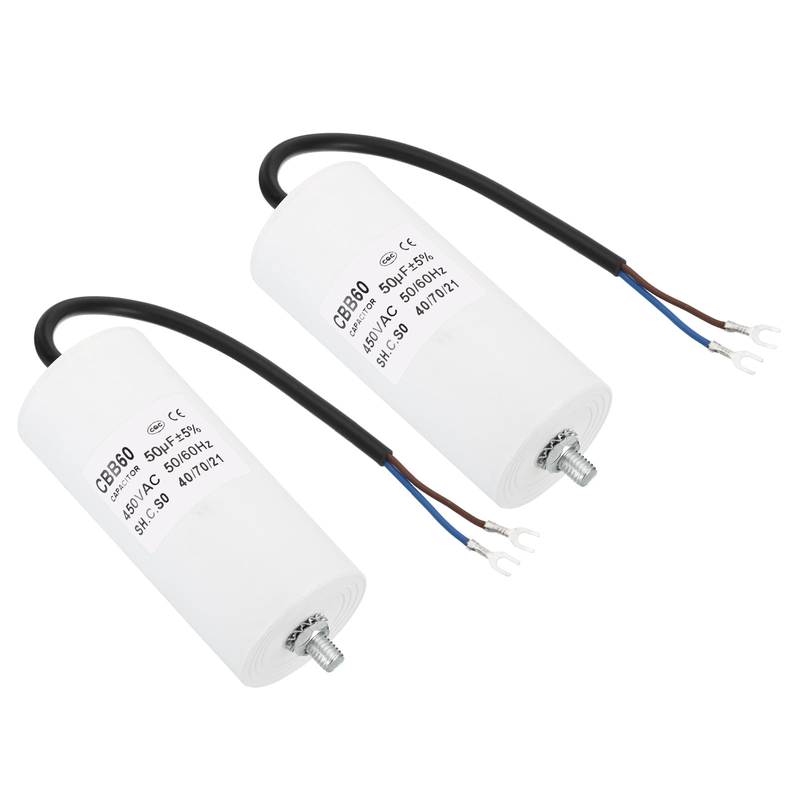 CBB60 50uf Running Capacitor,2Pcs AC 450V U Terminal Wires 50/60Hz with ...