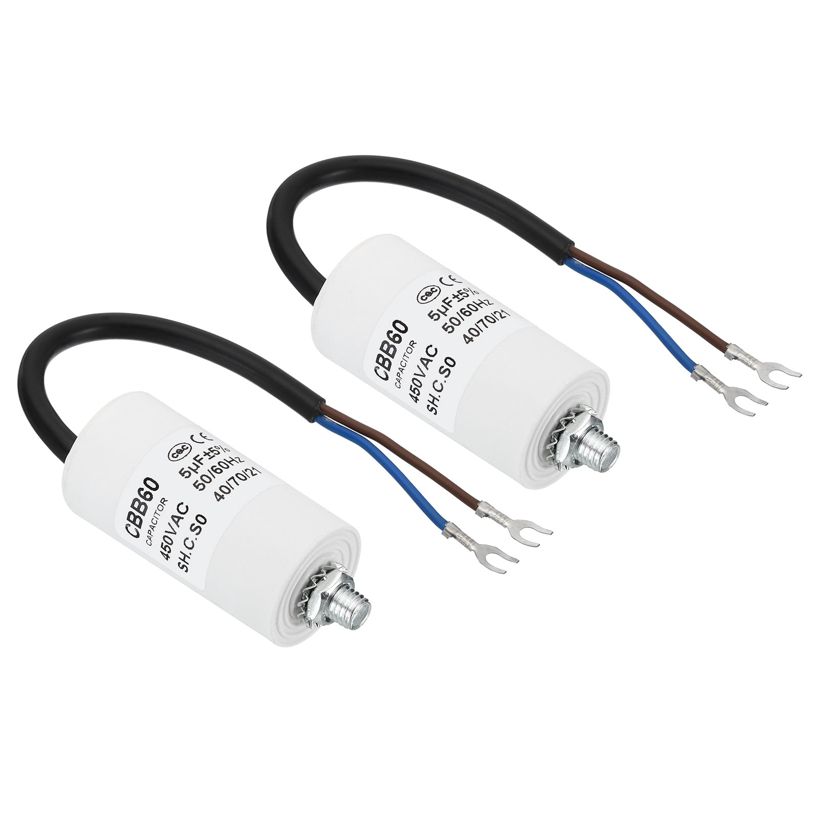 CBB60 5uf Running Capacitor,2Pcs AC 450V U Terminal Wires 50/60Hz with ...