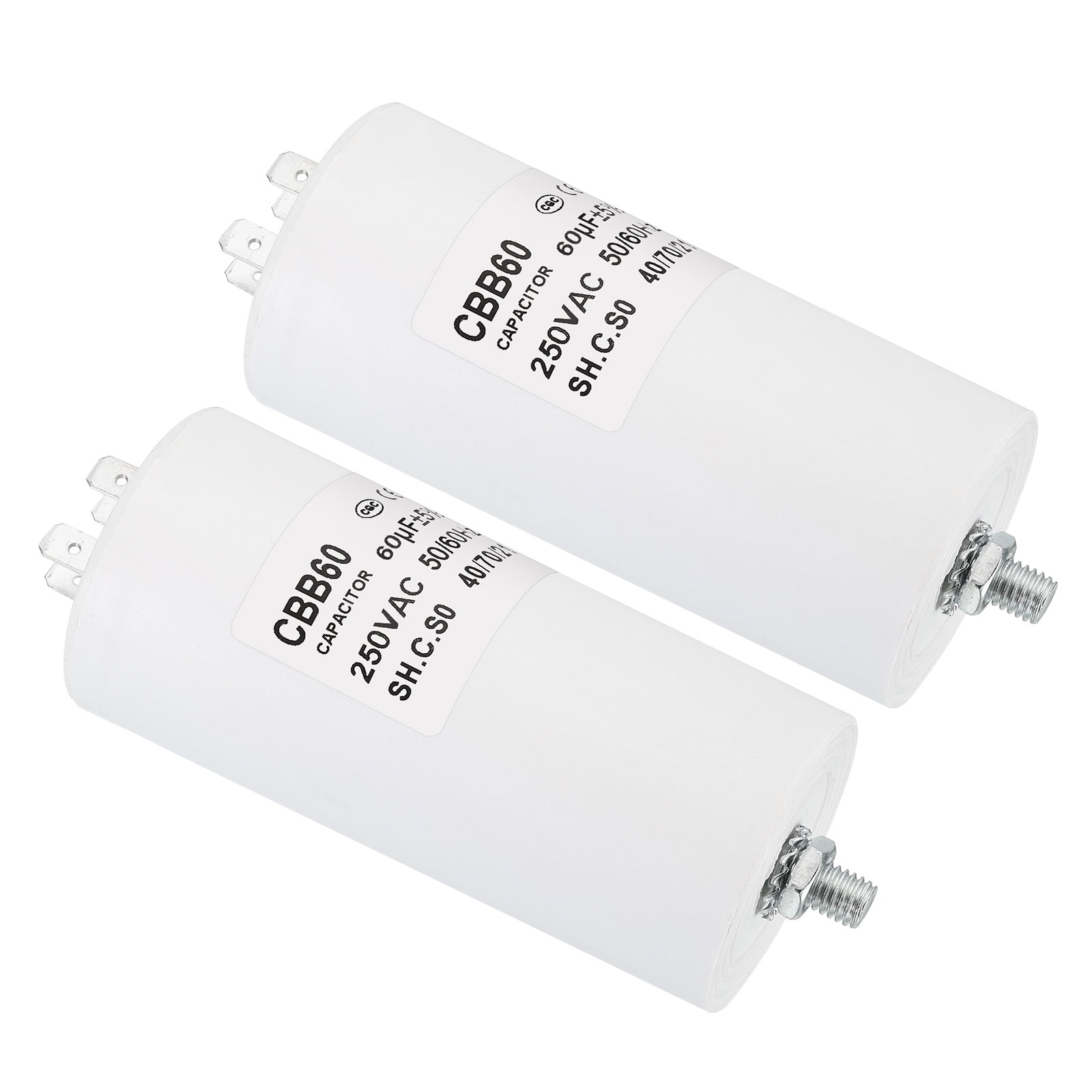 CBB60 60uf Running Capacitor,2Pcs AC 250V 4 Pins 50/60Hz with M8 Screw for Washing Machine ...