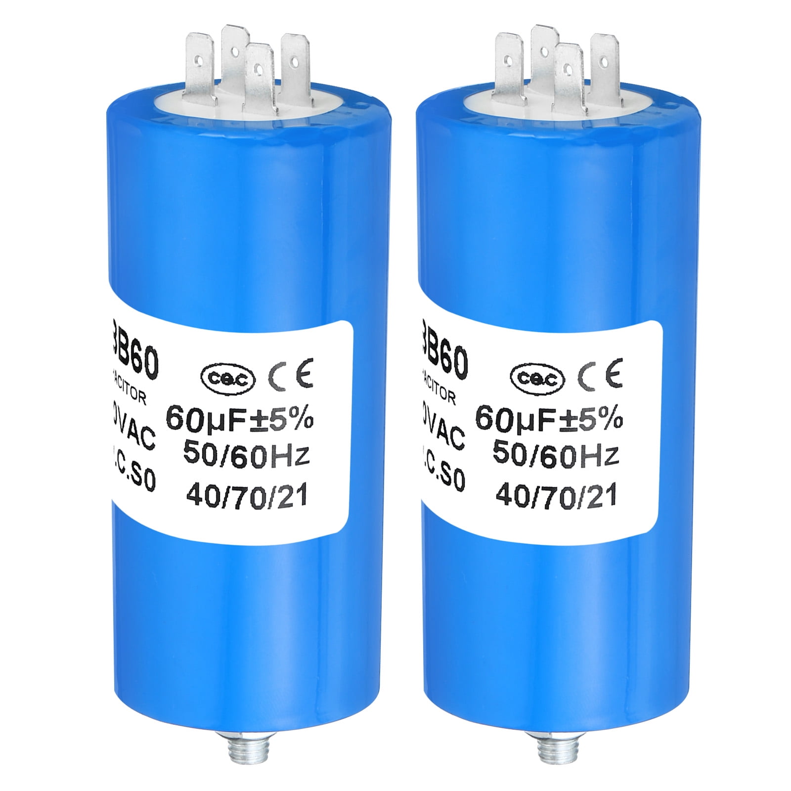 CBB60 60uf Running Capacitor,2Pcs AC 250V 4Pins 50/60Hz Cylinder Bottom ...