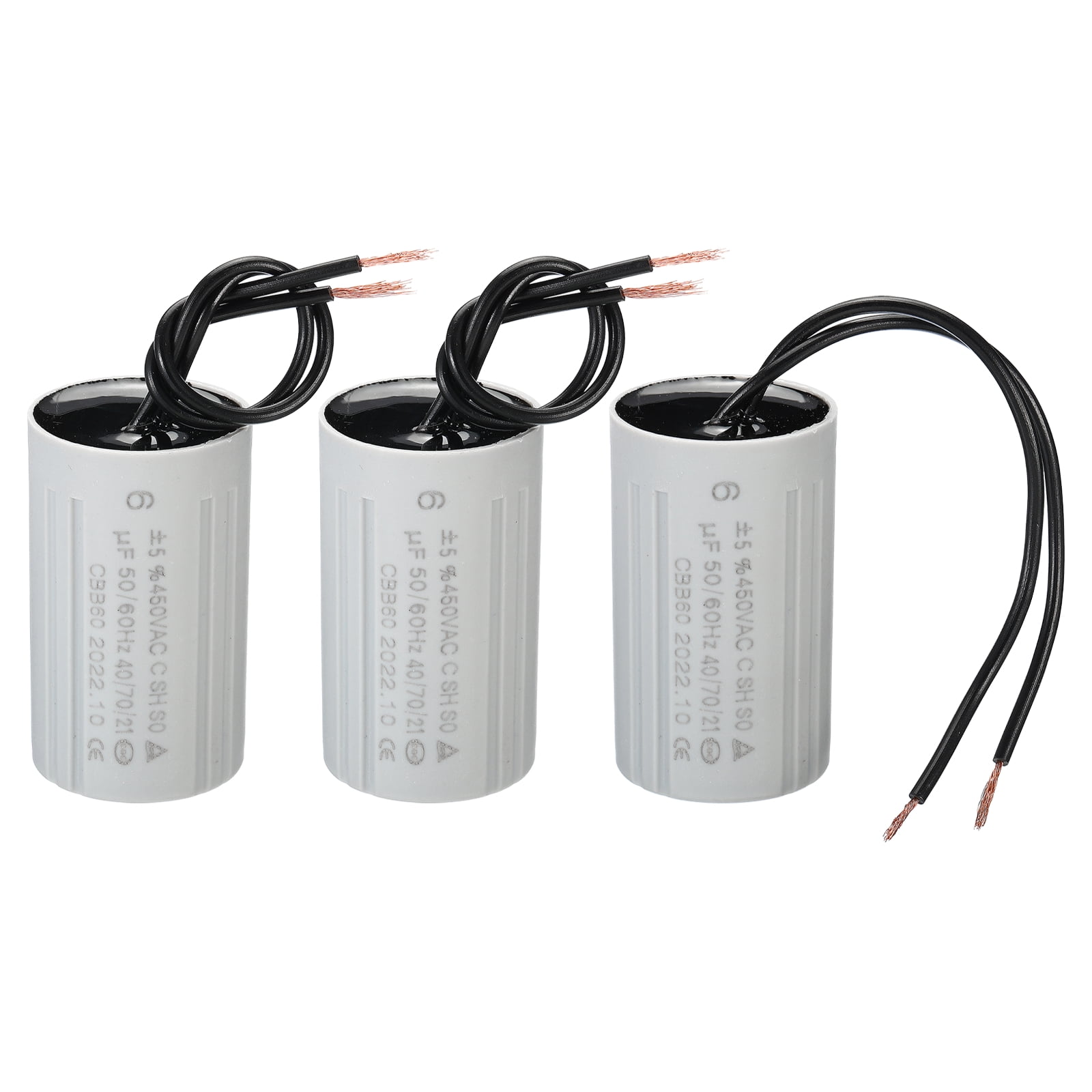 CBB60 6uF Running Capacitor, 3pcs AC 450V 2 Wires 50/60Hz Cylinder ...