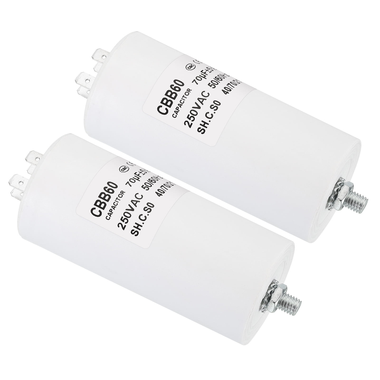 CBB60 70uf Running Capacitor,2Pcs AC 250V 4 Pins 50/60Hz with M8 Screw ...