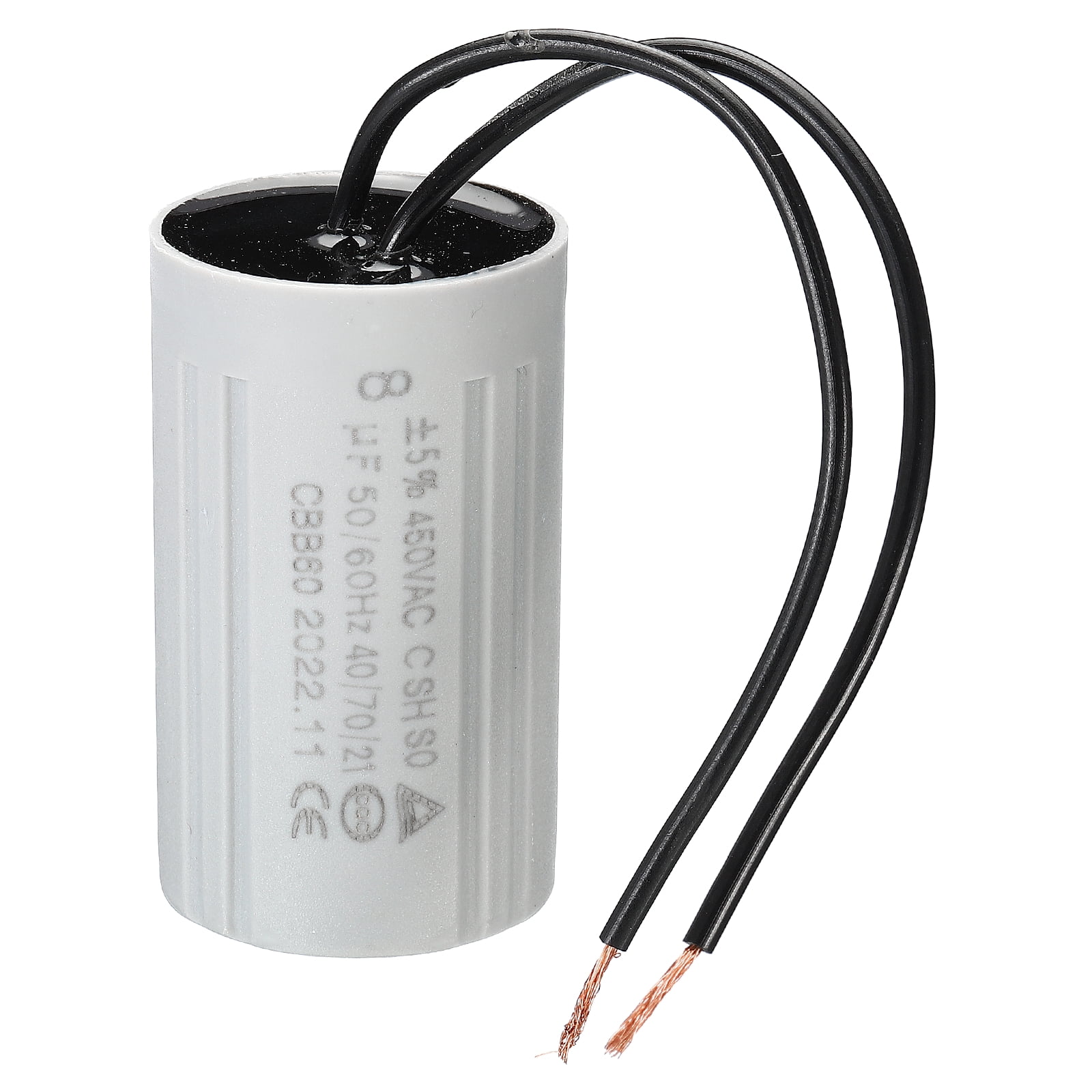 CBB60 8uF Running Capacitor, AC 450V 2 Wires 50/60Hz Cylinder 60x35mm ...