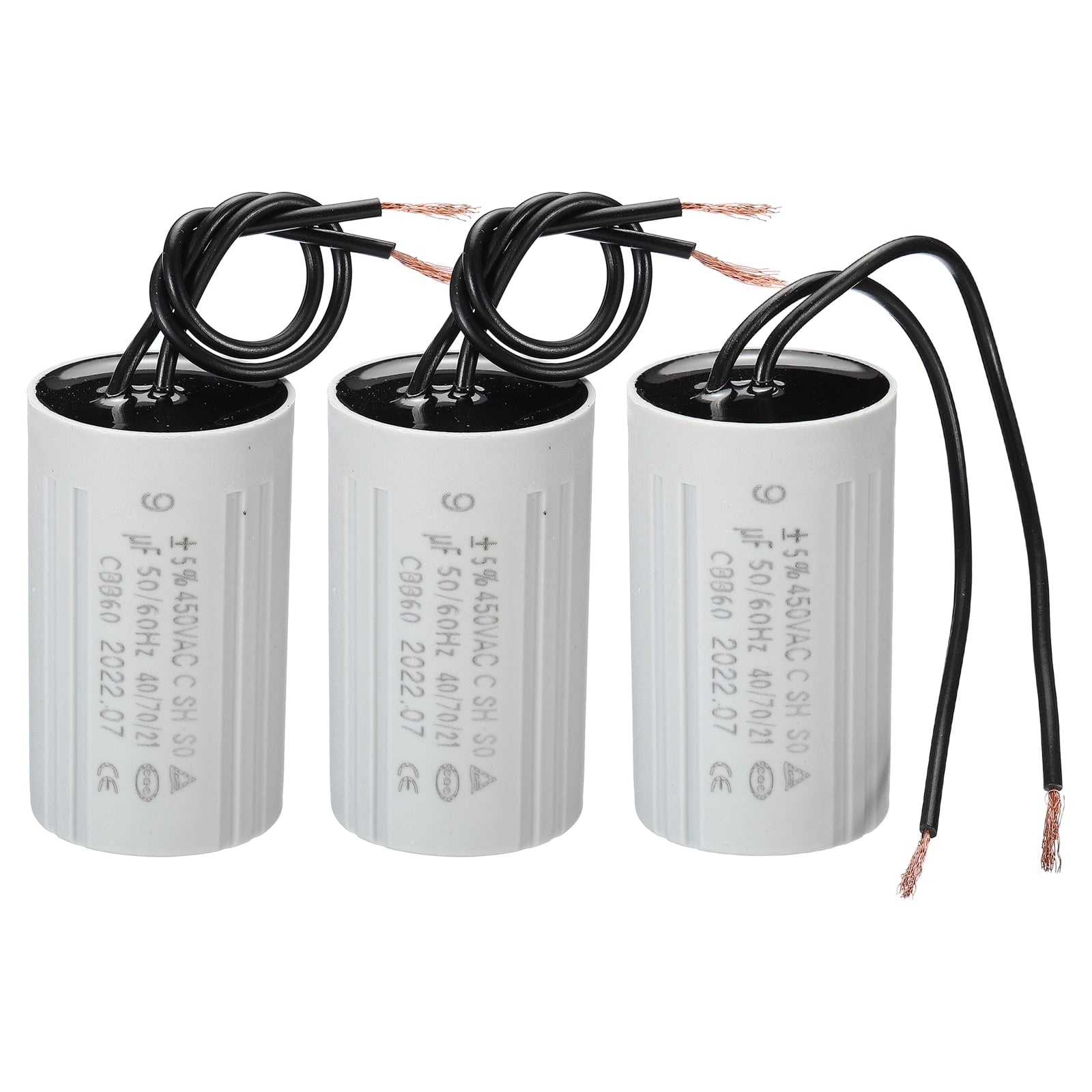 CBB60 9uF Running Capacitor, 3pcs AC 450V 2 Wires 50/60Hz Cylinder ...