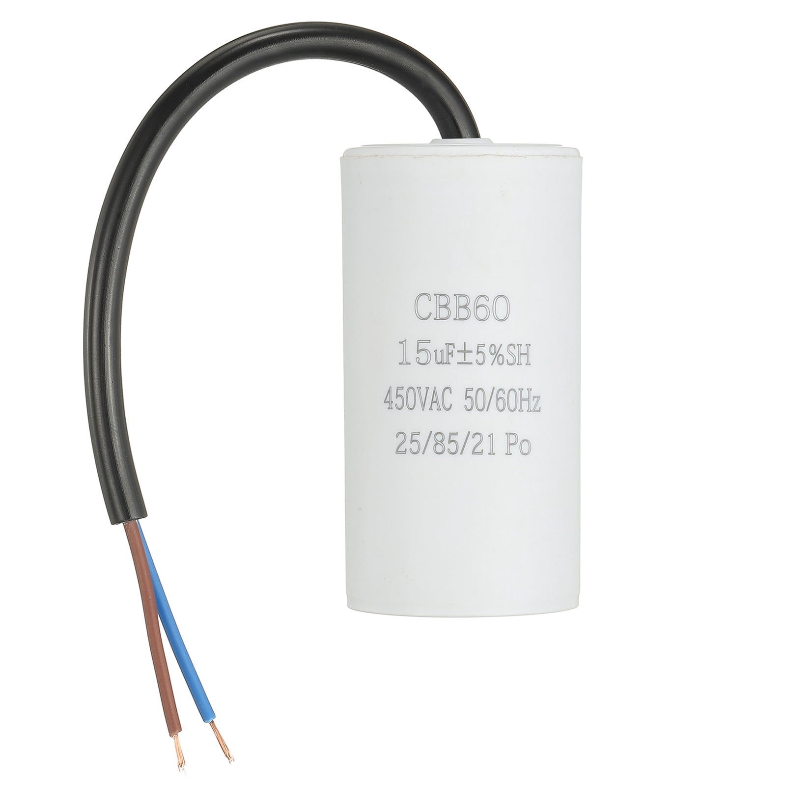 CBB60 Run Capacitor 15uf 450V AC 2 Wires 50/60Hz Cylinder 73x37mm White ...