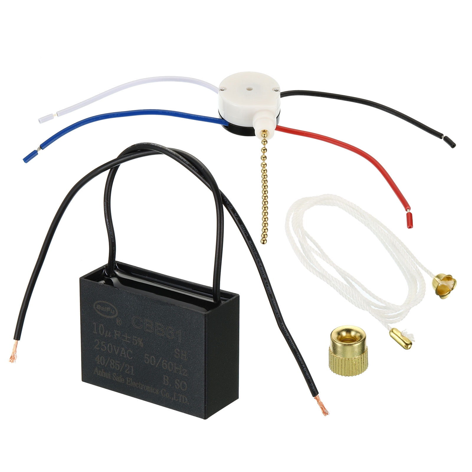 CBB61 Ceiling Fan Capacitor, 1 Set 10uF 250VAC 2 wires with 3 Speed Fan ...