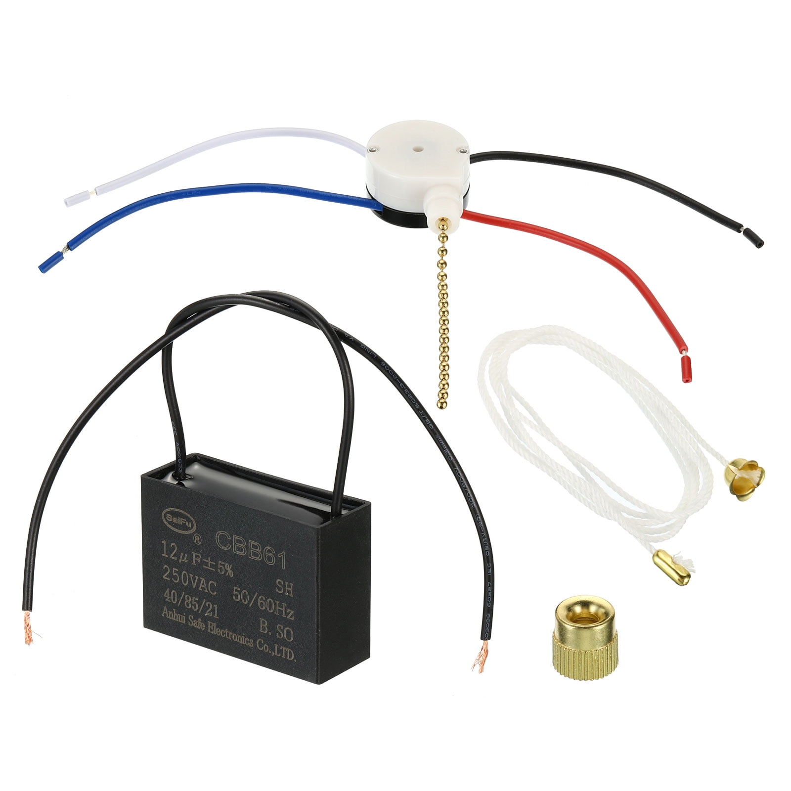 CBB61 Ceiling Fan Capacitor, 1 Set 12uF 250VAC 2 wires with 3 Speed Fan ...